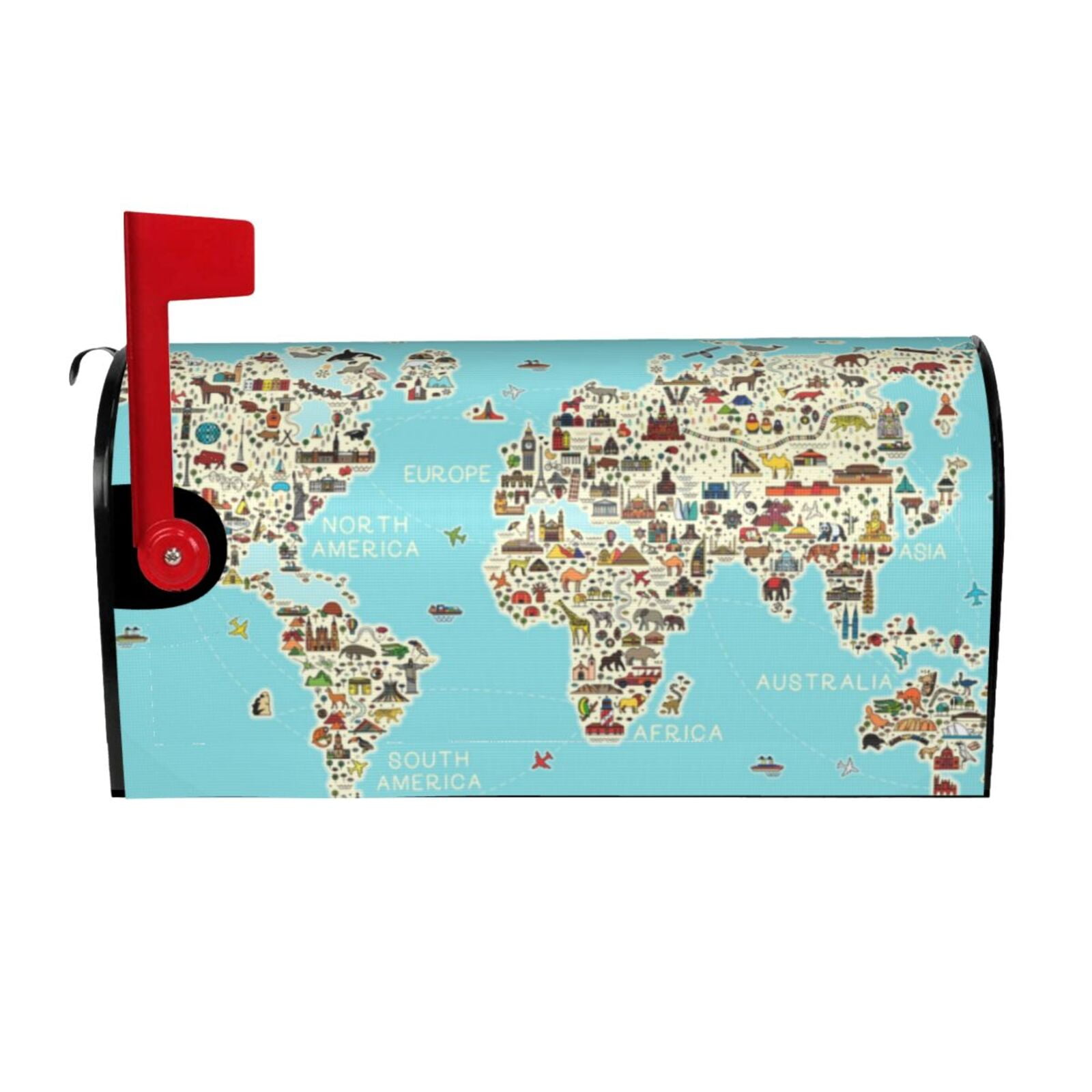 Bingfone World Travel Line Icons Map Magnetic Mailbox Cover Standard ...
