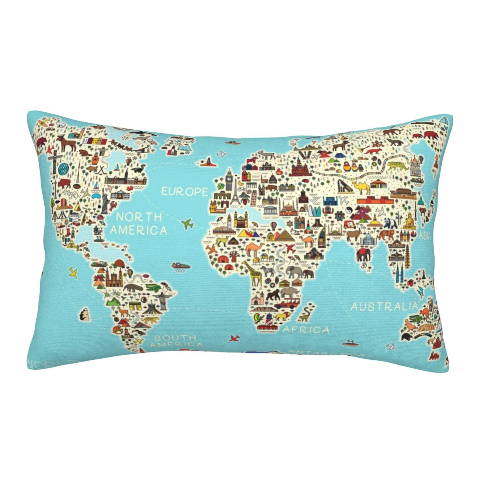 Bingfone World Travel Line Icons Map Standard Size Pillowcase, Long ...
