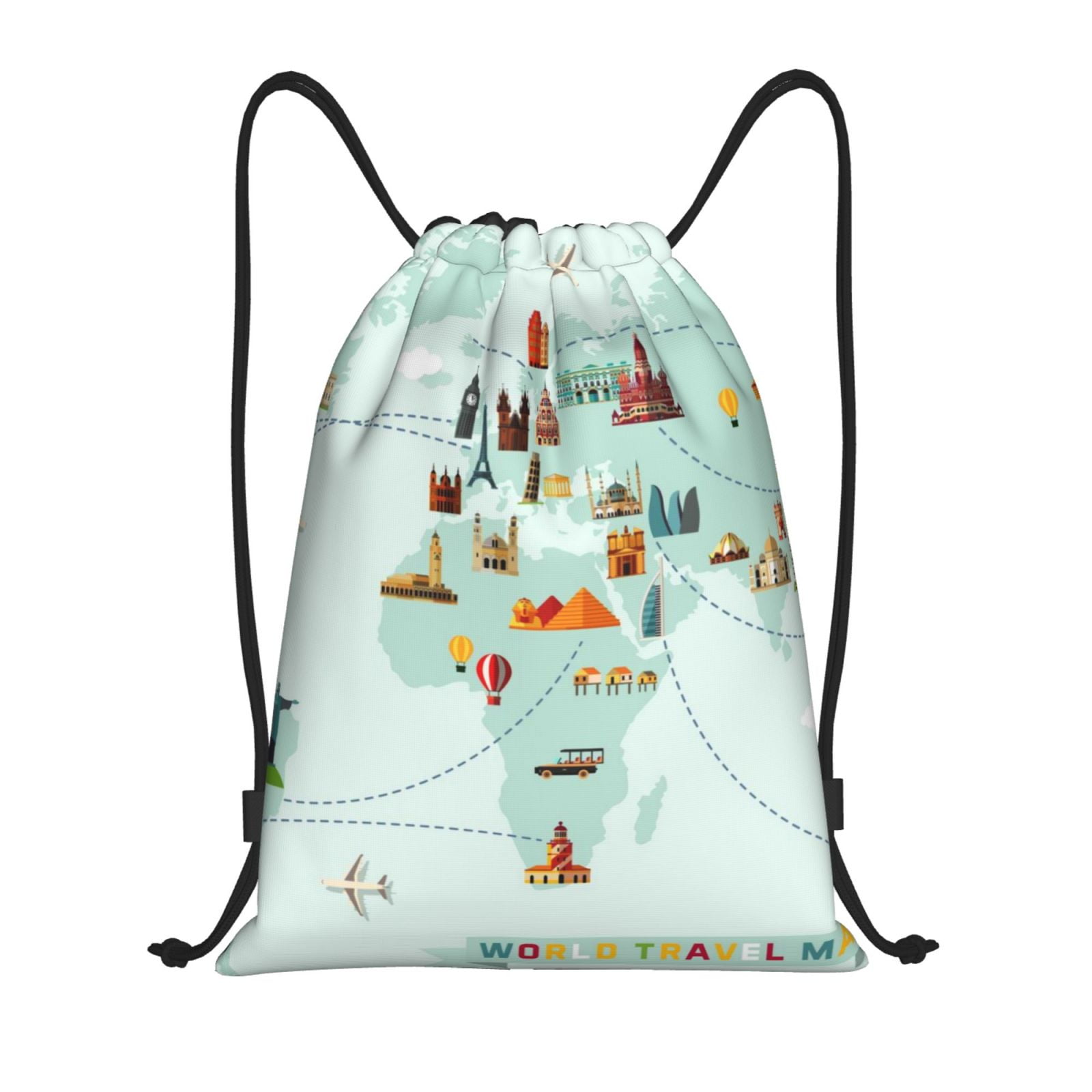 Bingfone World Travel Map Drawstrings Backpacks Bags For Men Women Gym ...