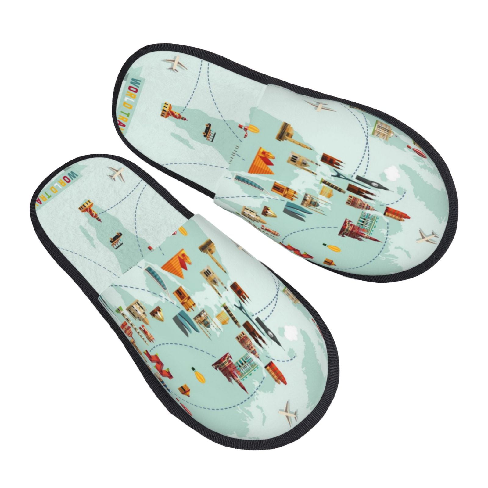 Bingfone World Travel Map House Slippers For Women Men With Soft Rubber ...