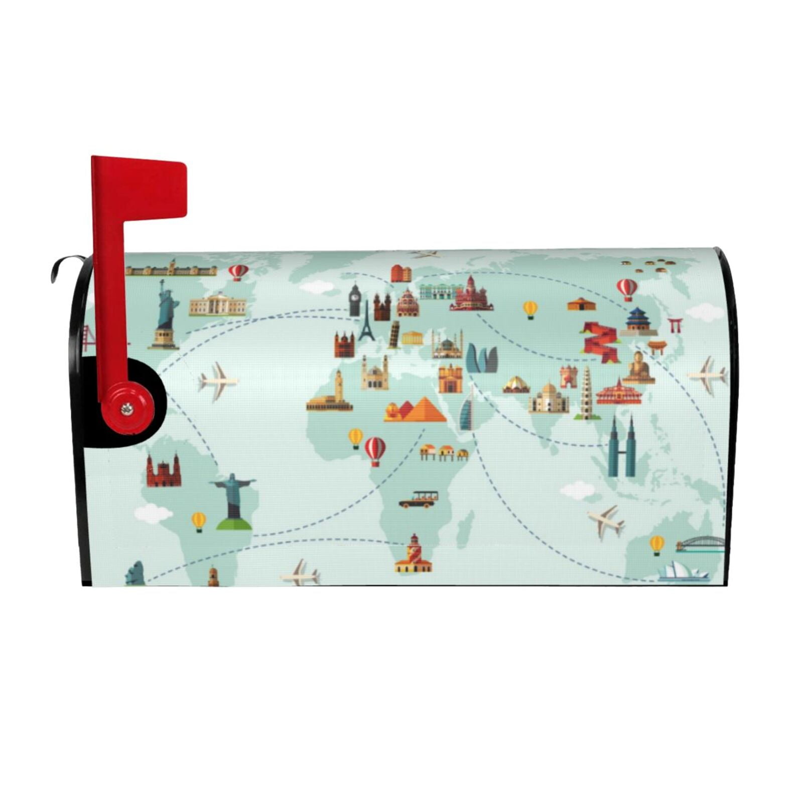 Bingfone World Travel Map Magnetic Mailbox Cover Standard Size For ...