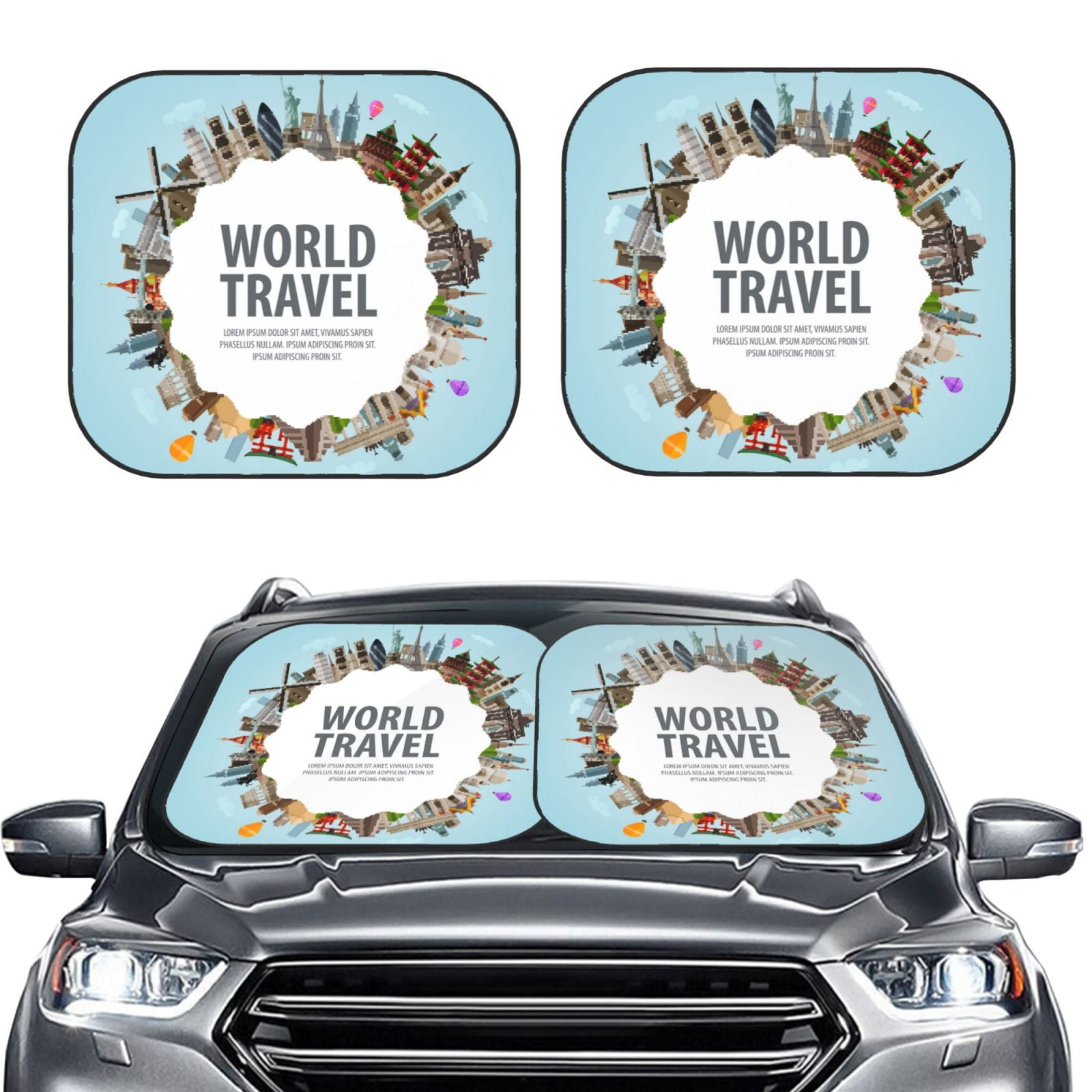 Bingfone World Travel Windshield Sun Shade 2-Piece Foldable Car Front ...