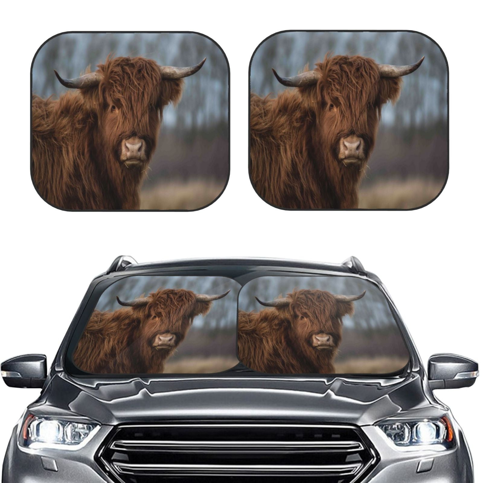 Bingfone Yak Print 2-Piece Sun Shade Front Windshield - Foldable Car ...