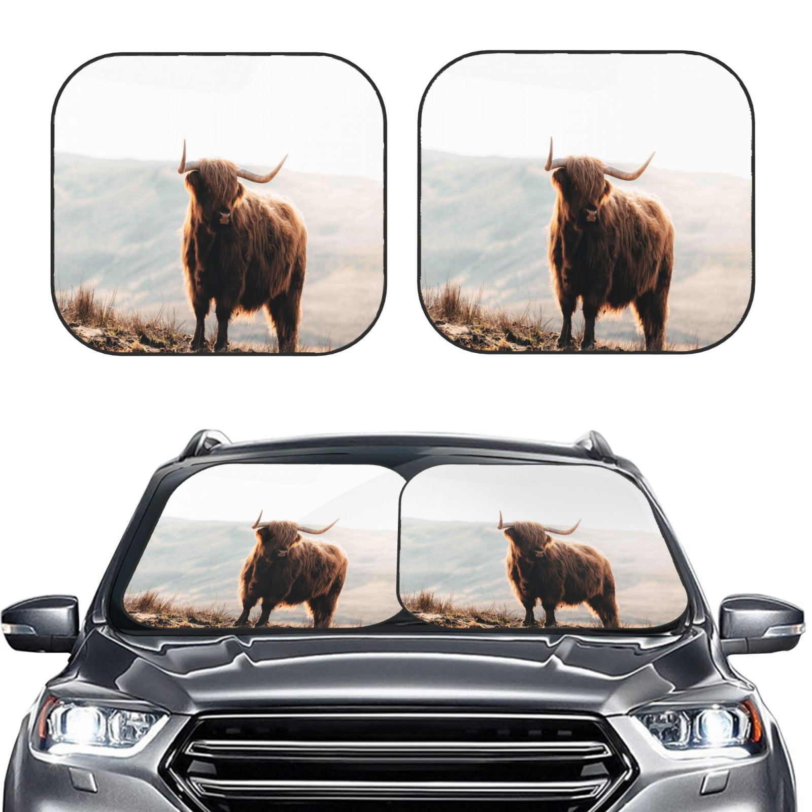 Bingfone Yak Print 2-Piece Sun Shade Front Windshield - Foldable Car ...