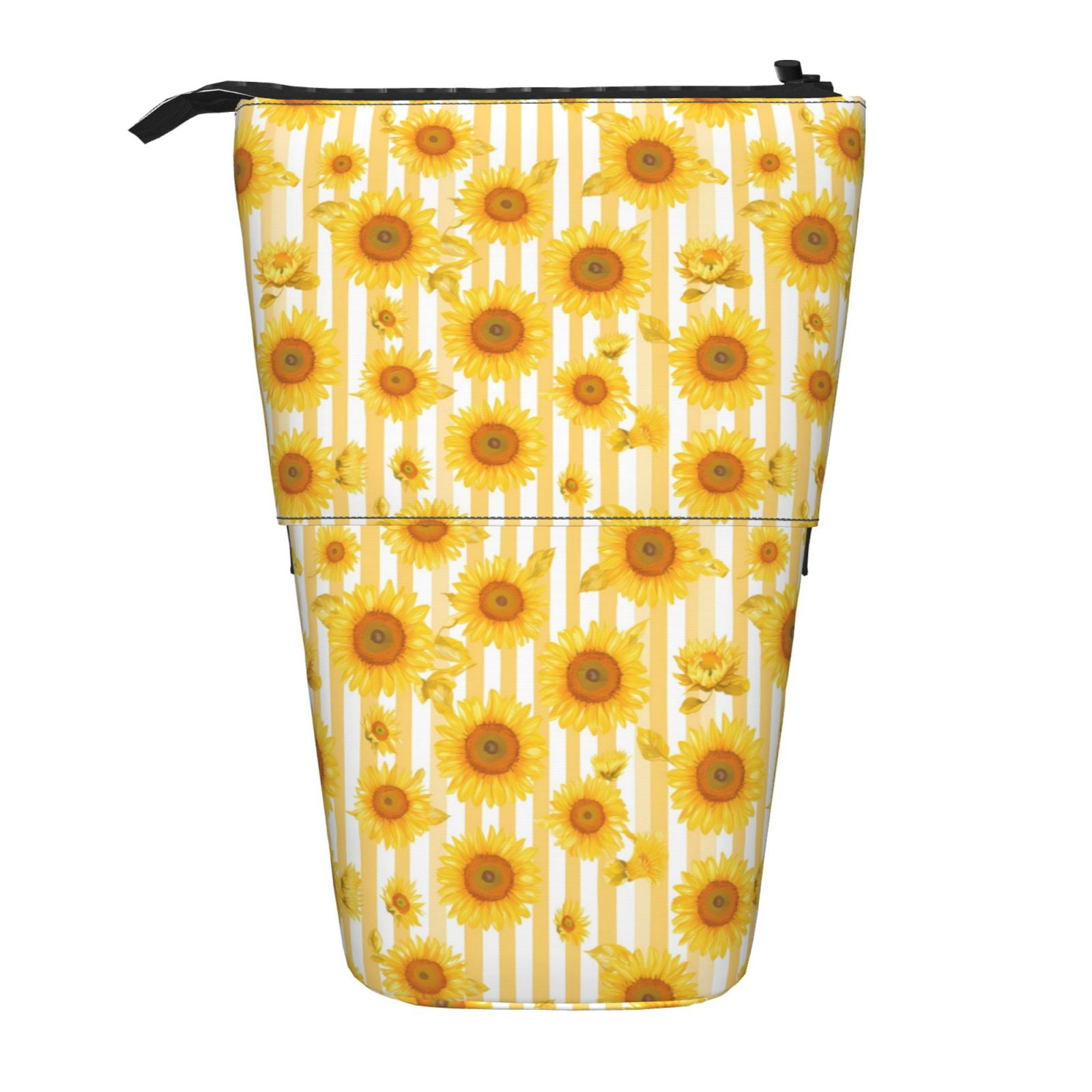 Bingfone Yellow White Striped Sunflower Print Telescopic Pencil Bag Pen ...