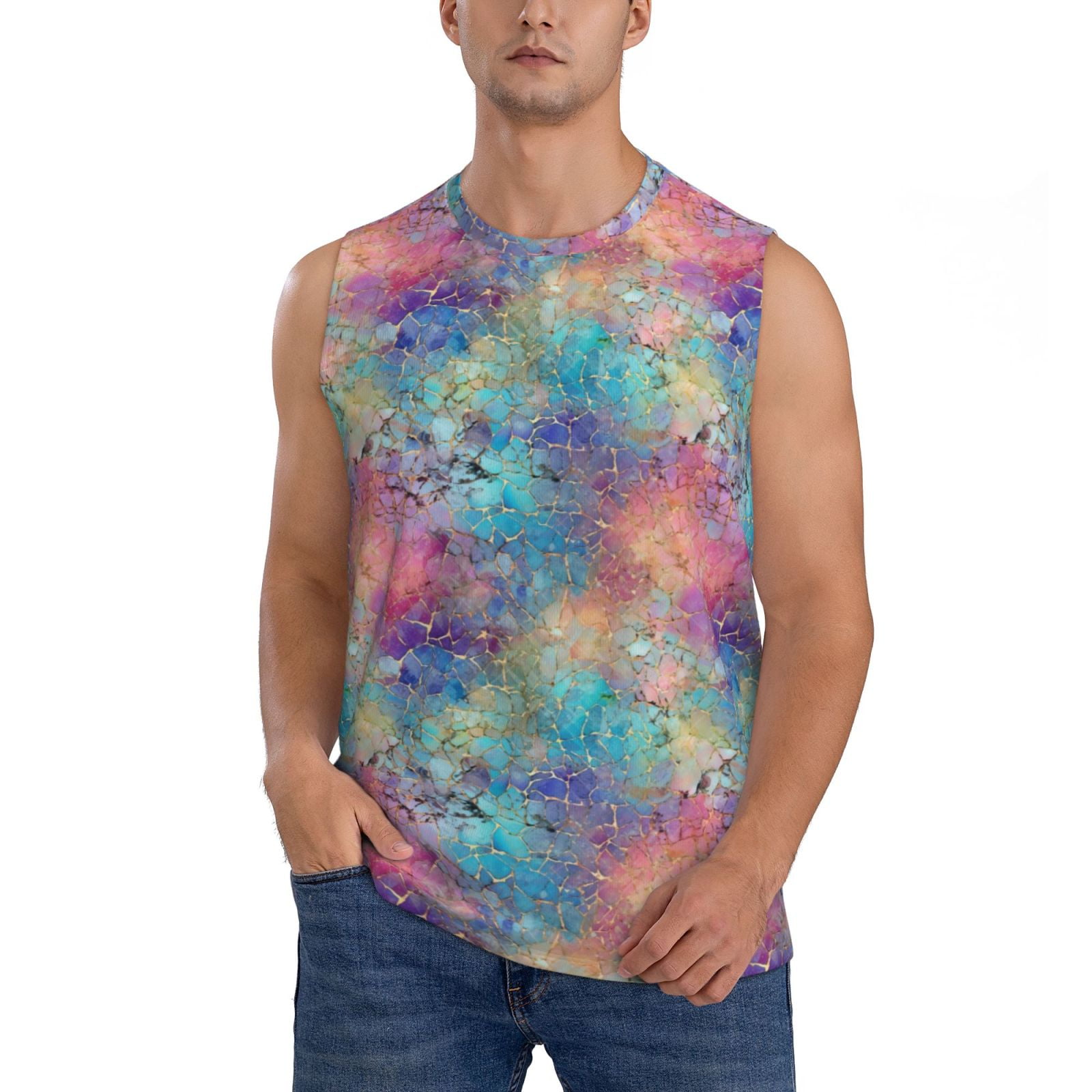 Bingfone blue pink colorful cracked texture Pattern Men's Tank Tops ...