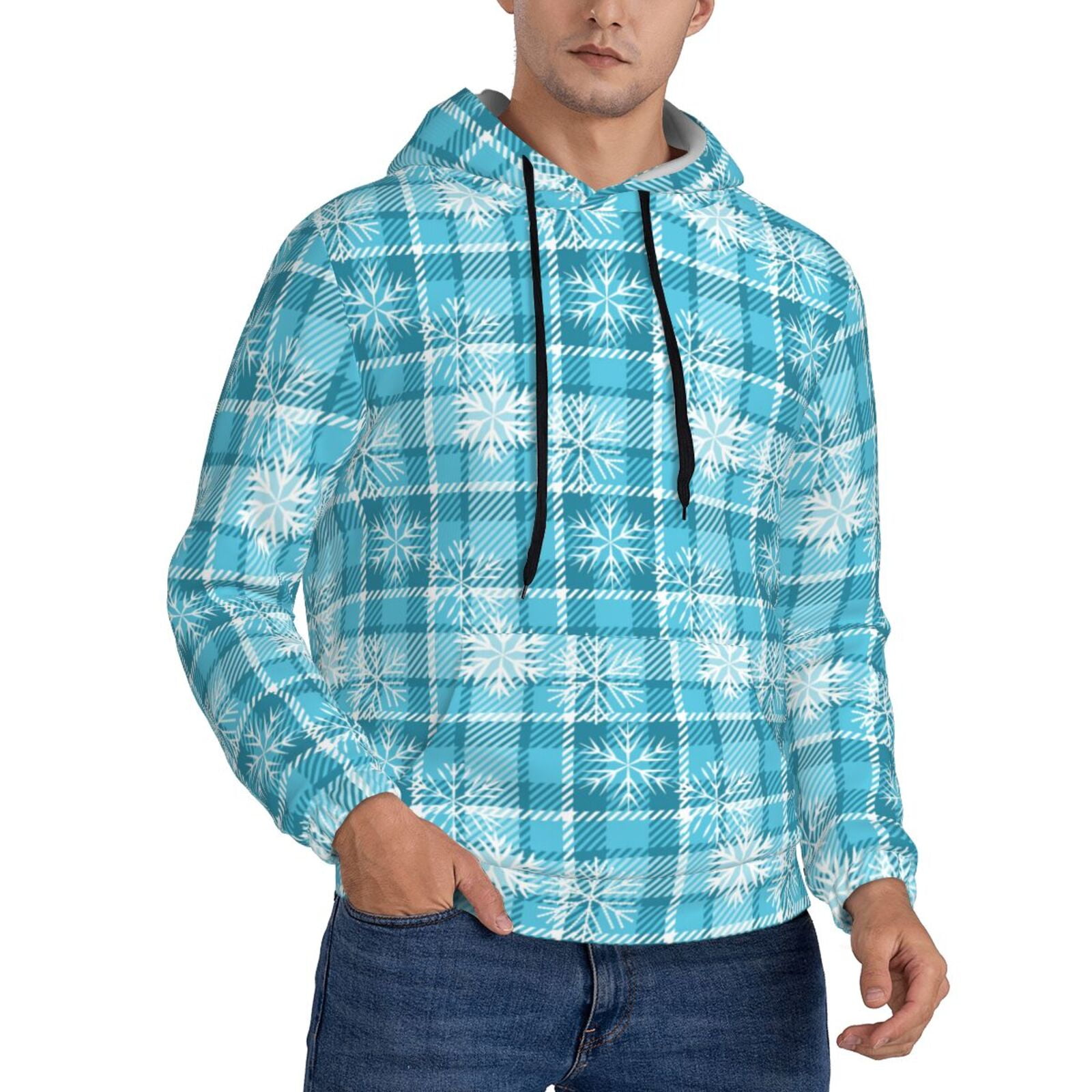 Bingfone blue plaid Snowflake Men's Drawstring Hoodie Long Sleeve ...