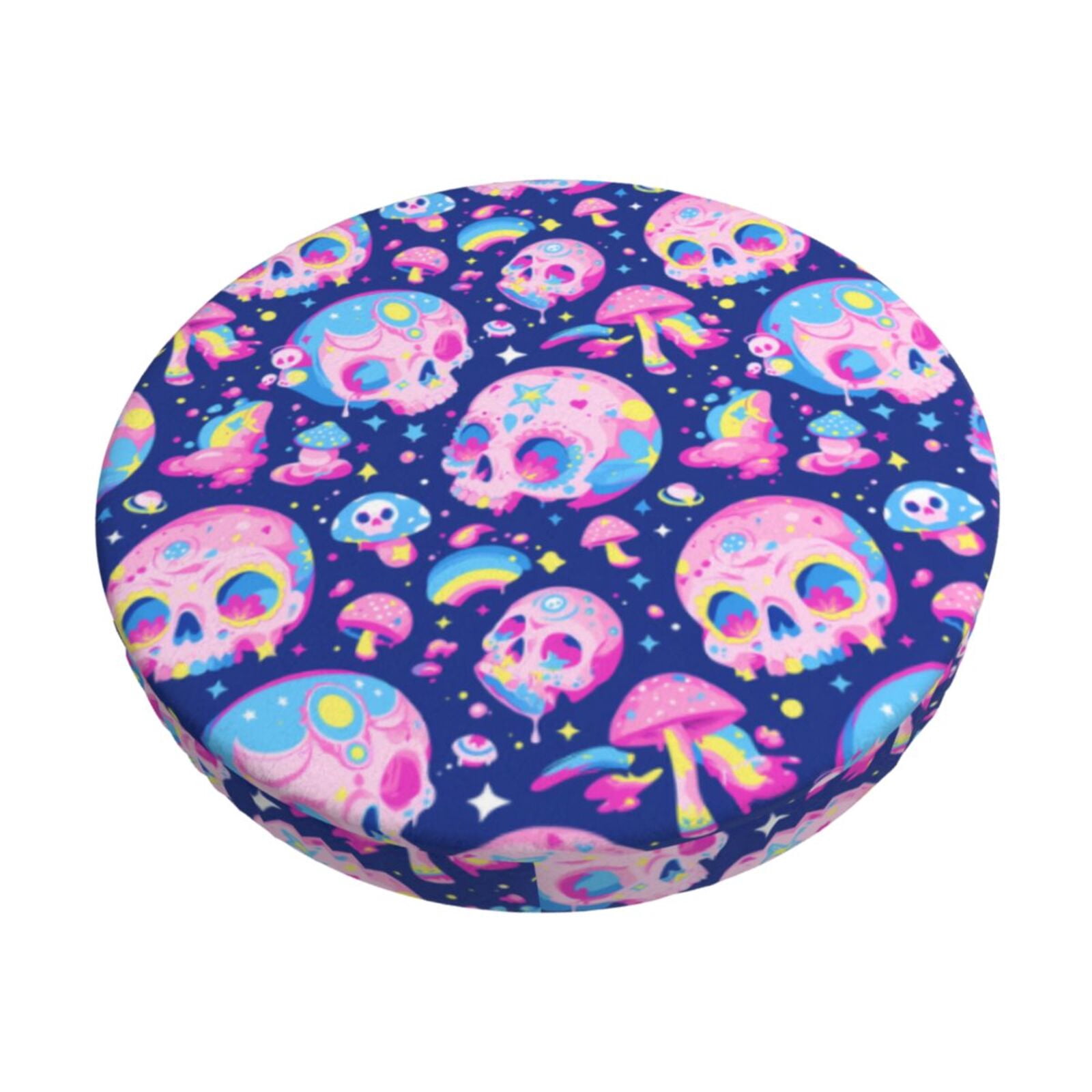 Bingfone colorful Skull mushroom rainbow Padded Round Bar Stool Cover ...