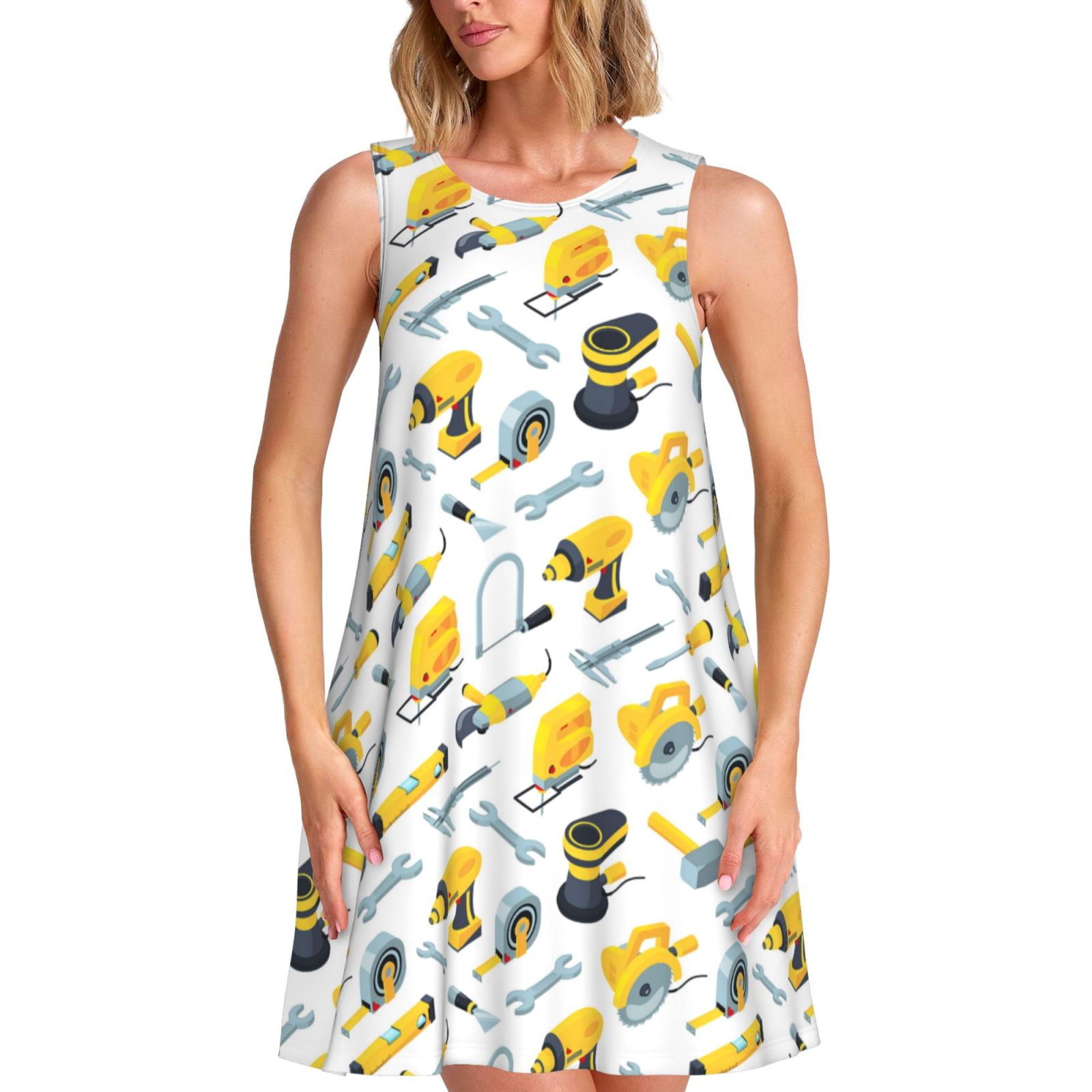 Bingfone construction tools Print Women's Sleeveless Dress, Loose Fit ...