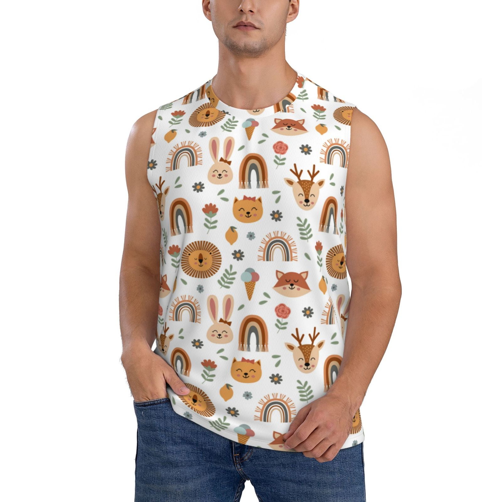 Bingfone cute Rainbow Animal Pattern Men's Tank Tops Workout Sleeveless ...