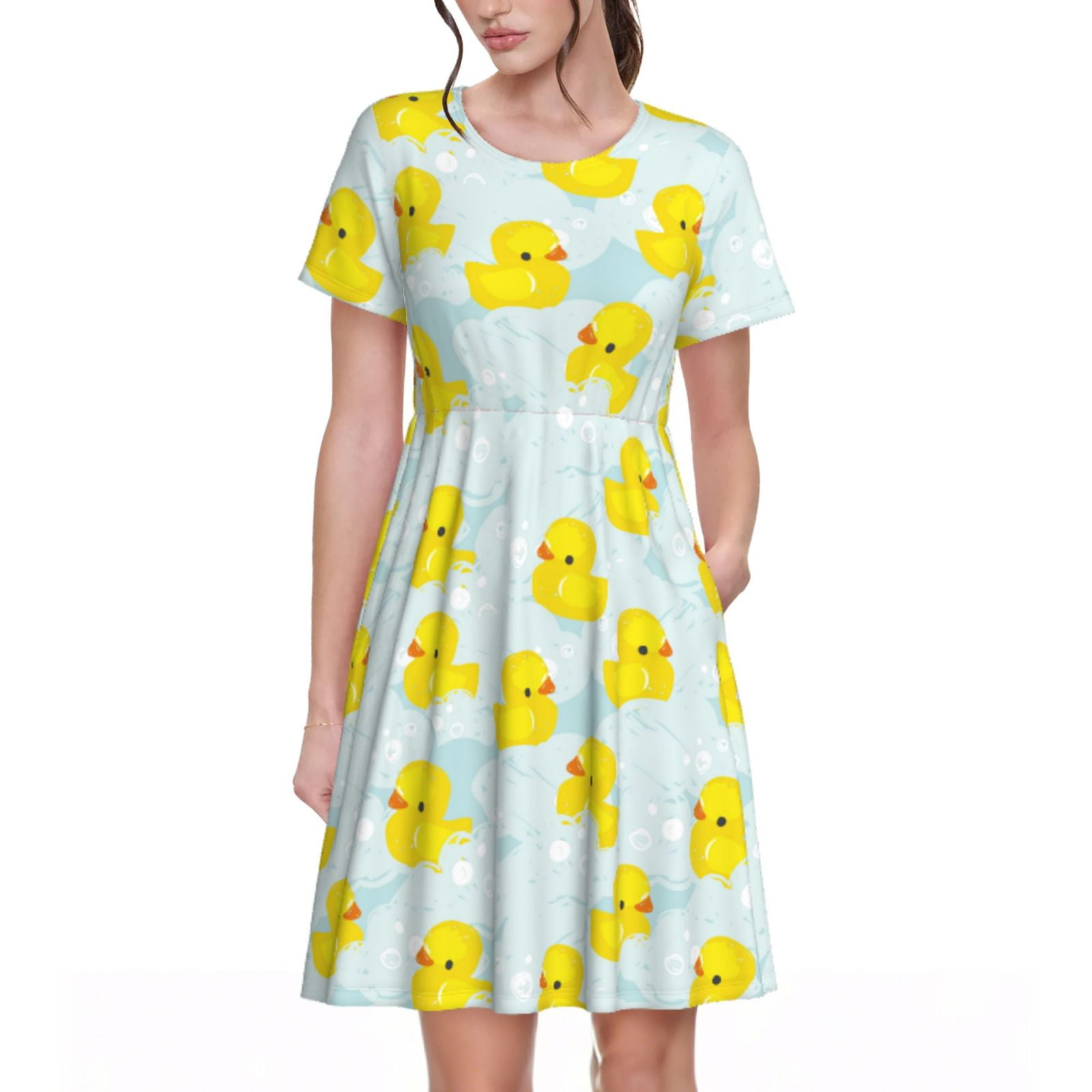 Bingfone cute rubber duck Print Women’s Short Sleeve Dress, Comfortable ...