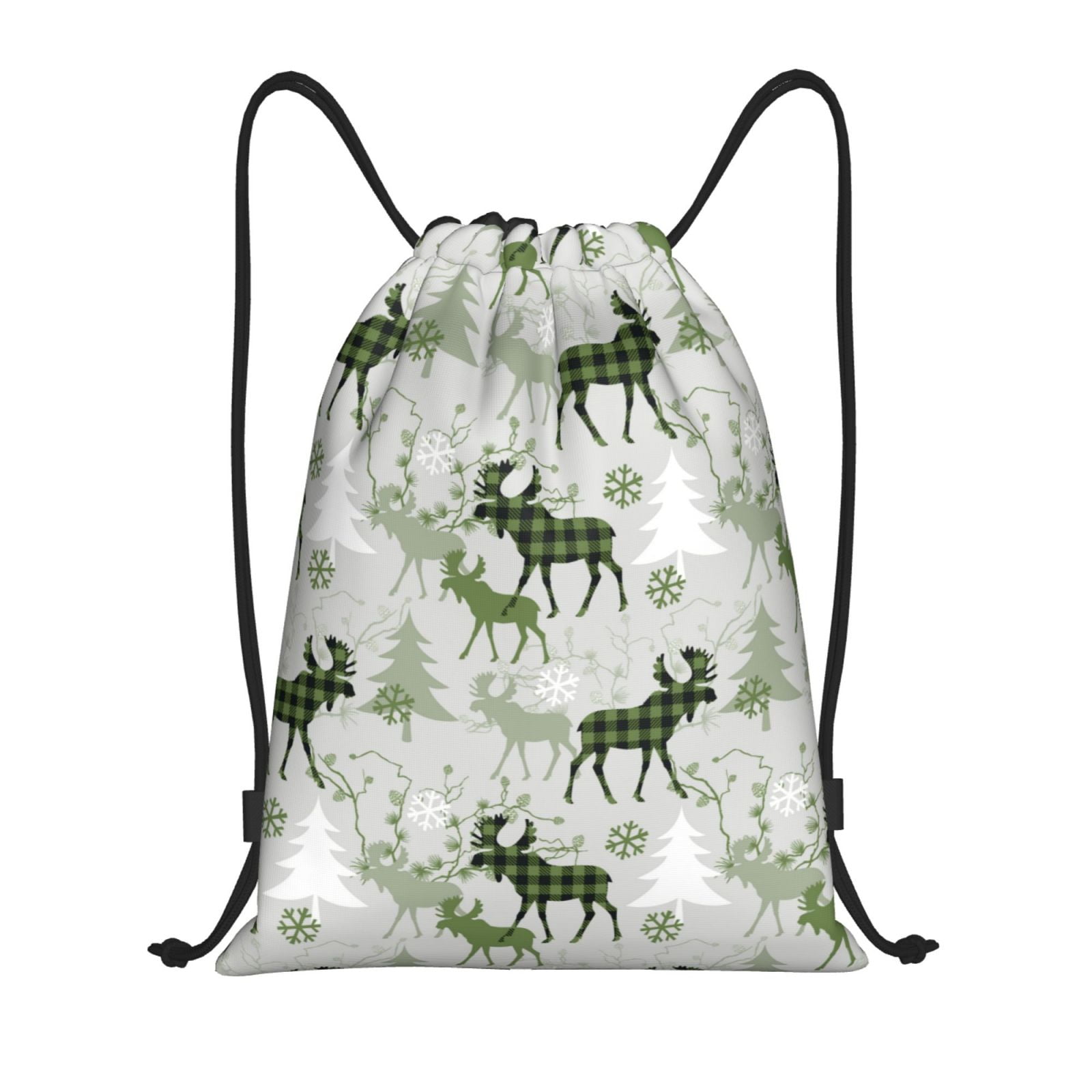 Bingfone green plaid Moose tree Drawstrings Backpacks Bags for Men ...