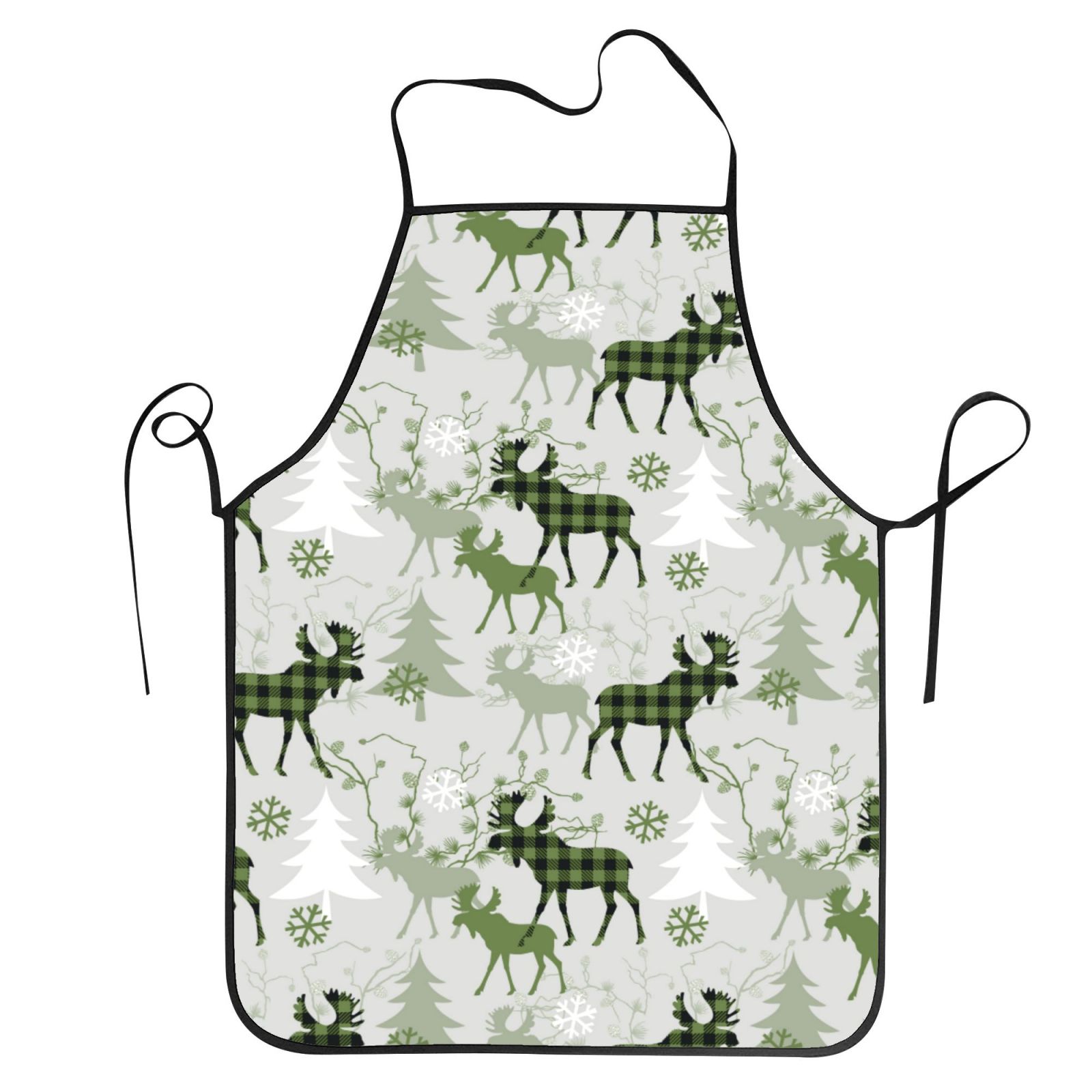 Bingfone green plaid Moose tree for Tie-up Apron, Unisex Waterproof and ...