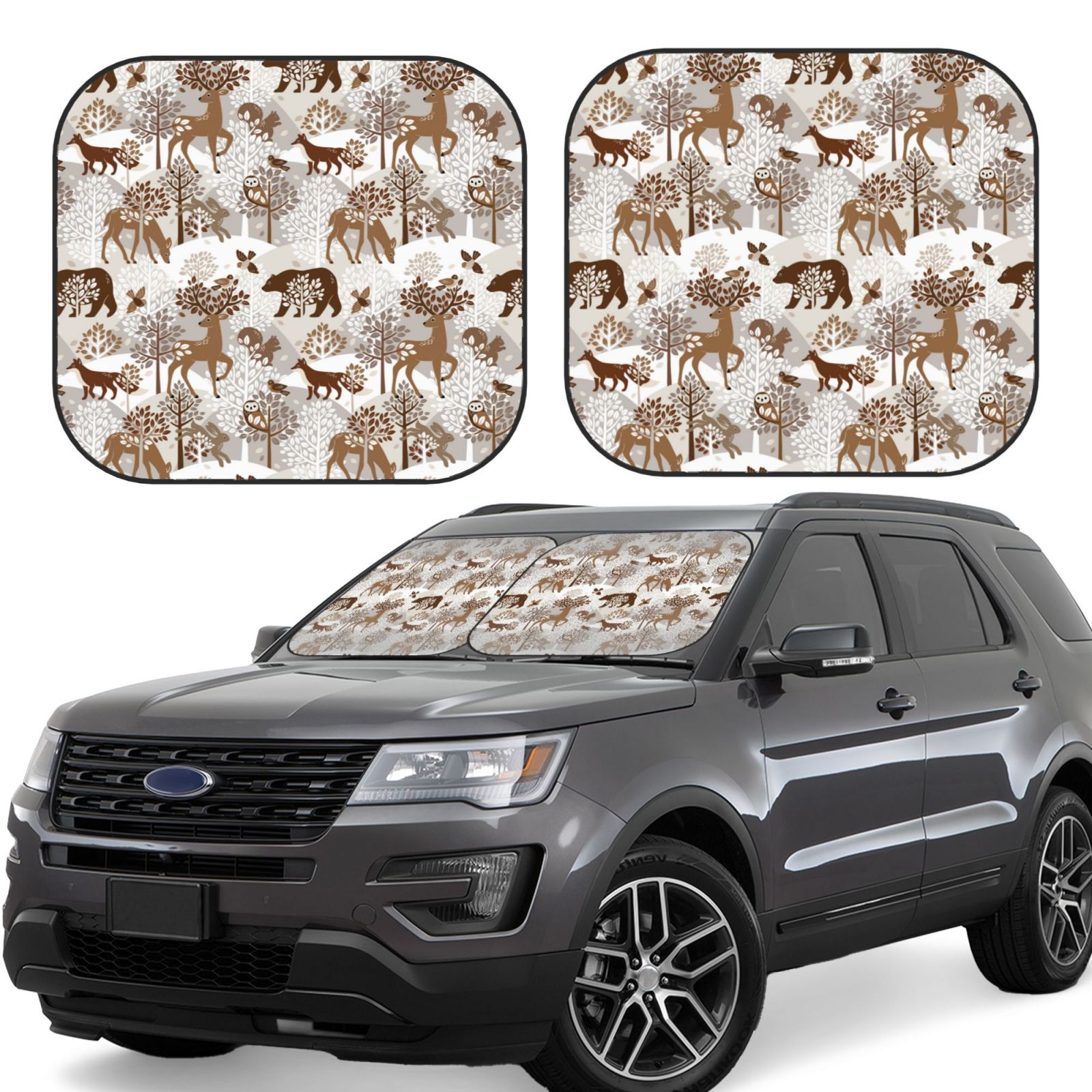 Bingfone leaf Moose fox owls tree Windshield Sun Shade 2-Piece Foldable ...
