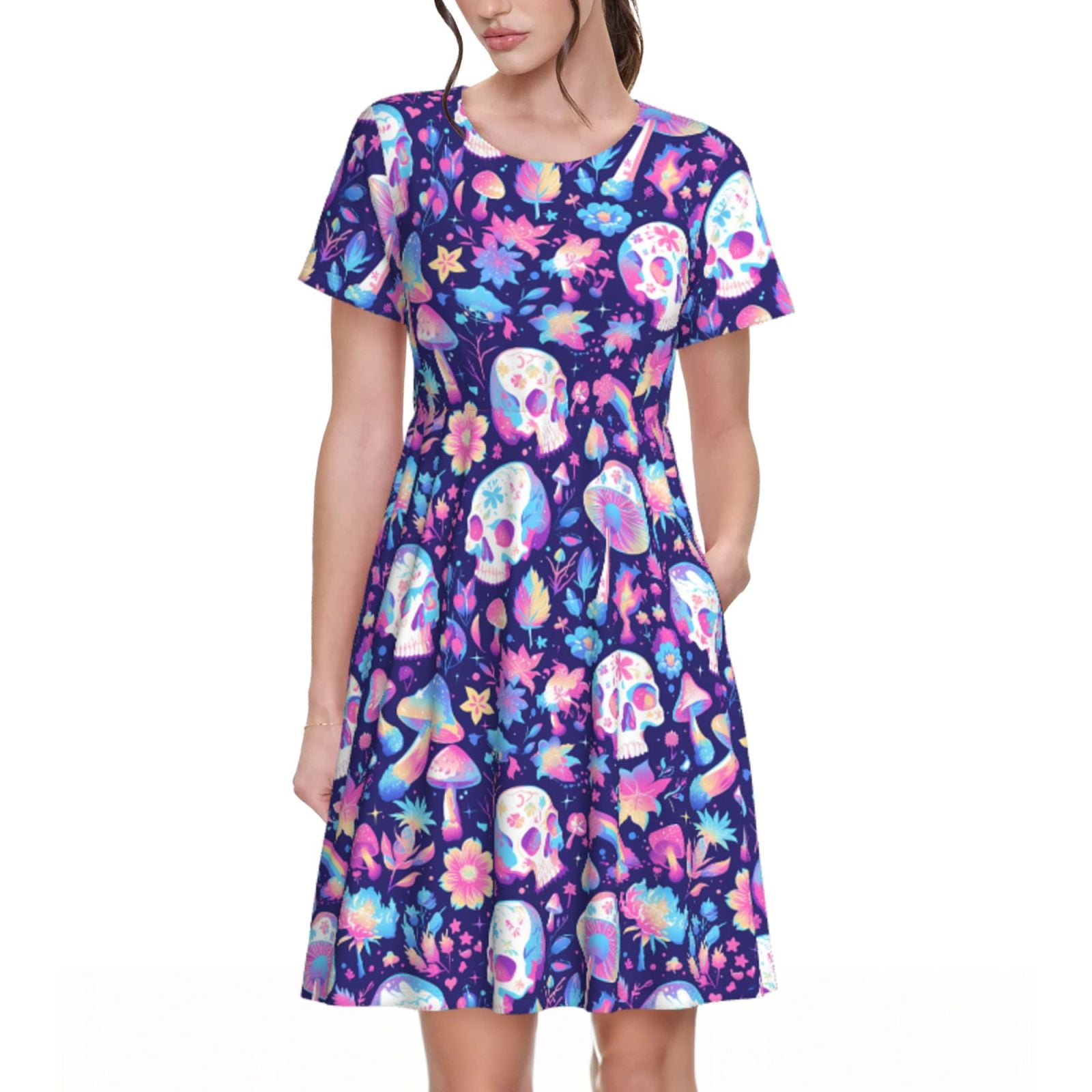 Bingfone mushroom rainbow Skull cartoon Print Women’s Short Sleeve ...