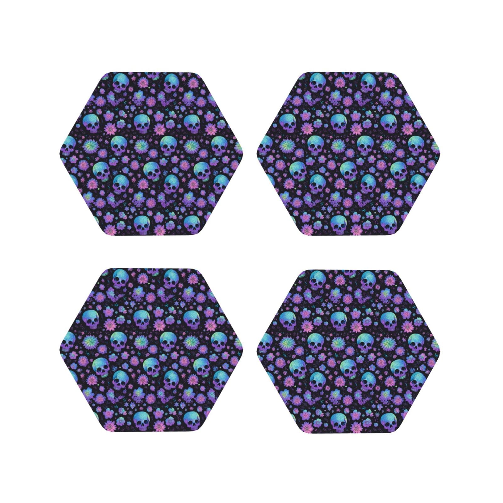 Bingfone purple Skull flower Personalized Coaster Set 4 for Drinks ...