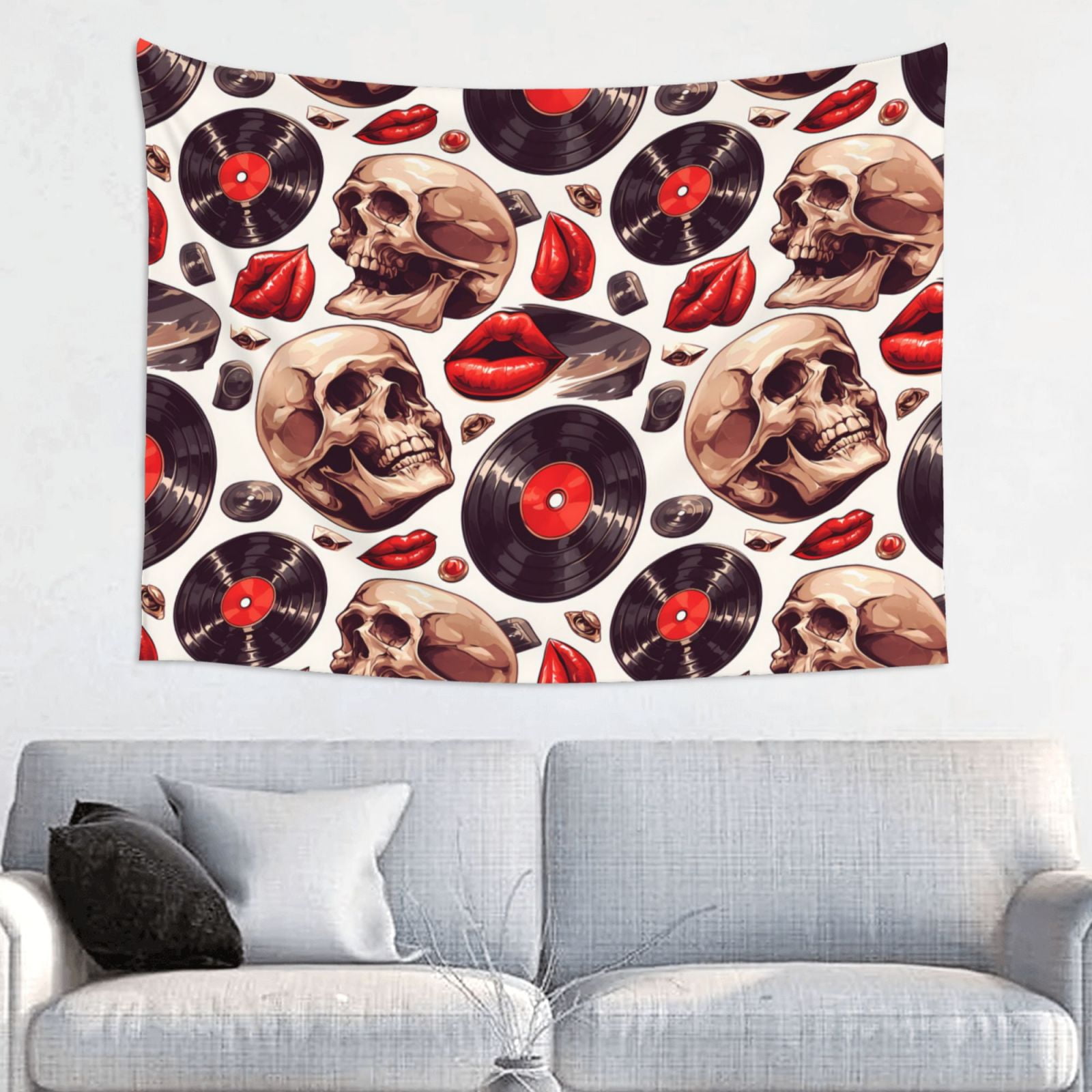 Bingfone record lips Skull Tapestry Wall Hanging Decor for Living Room ...