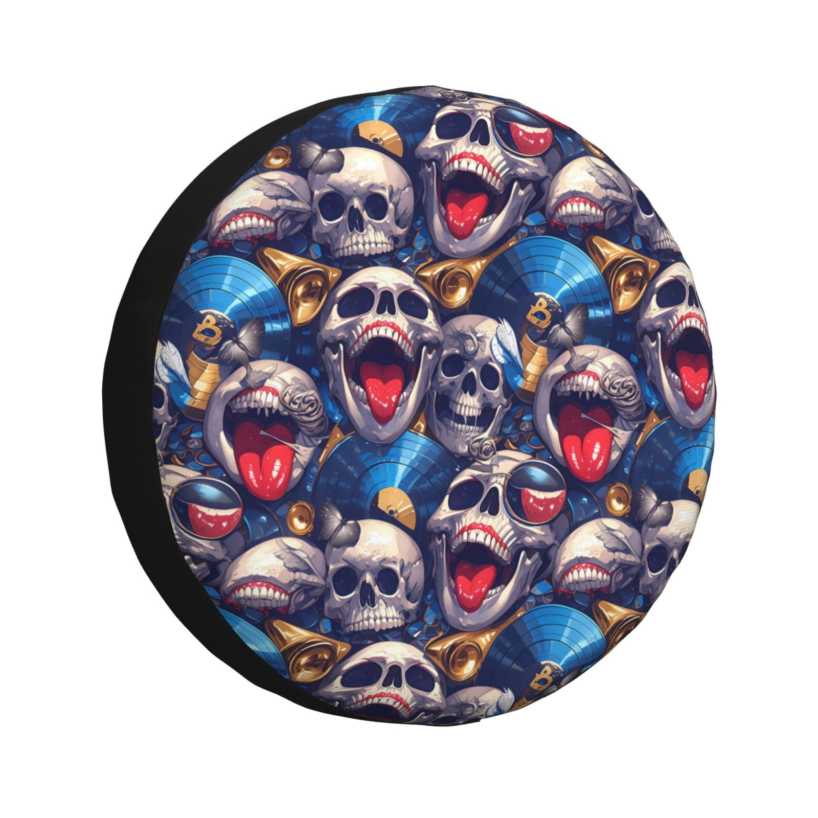 Bingfone rock Skull blue record Spare Tire Cover Weatherproof Universal ...