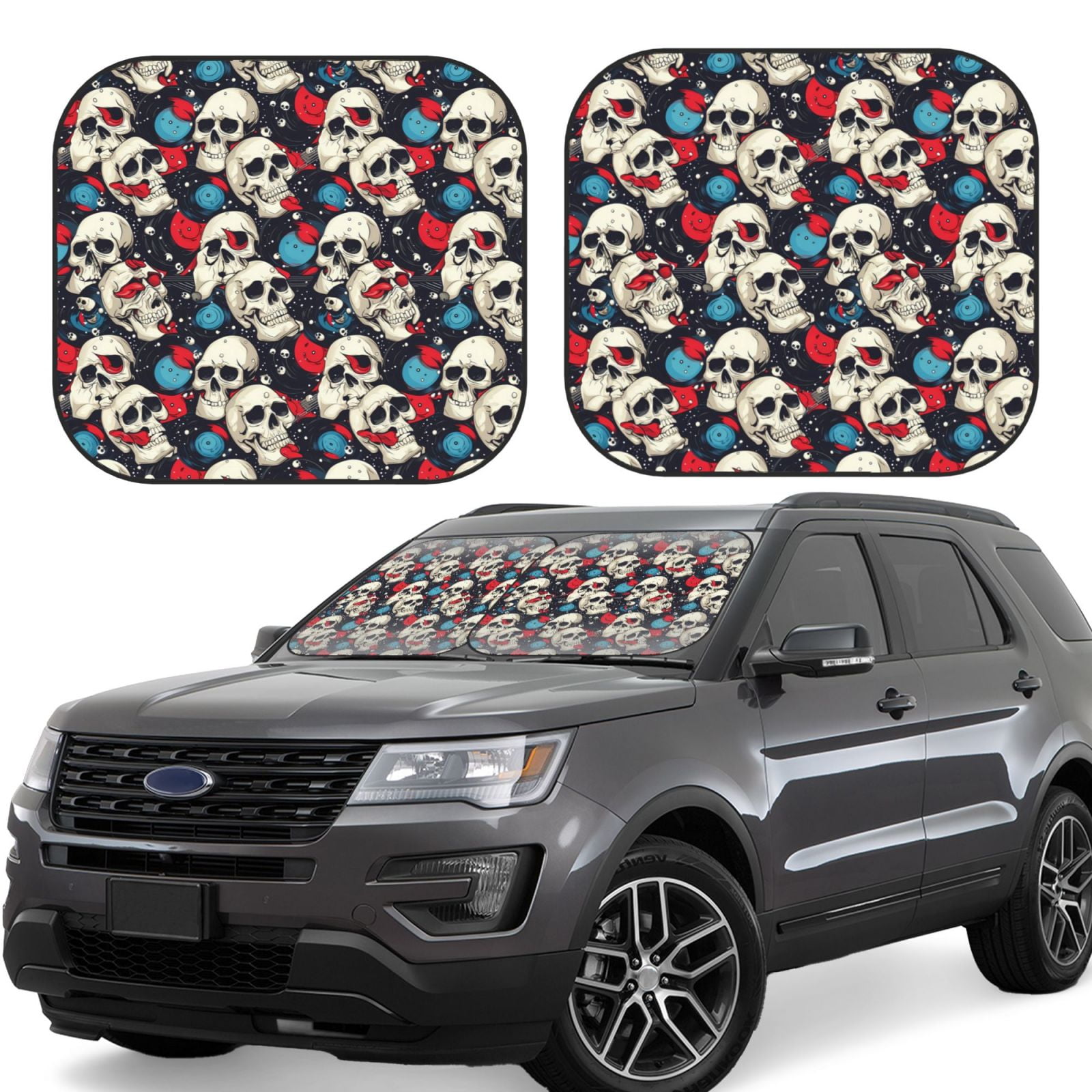 Bingfone rock record Skull artist Windshield Sun Shade 2-Piece Foldable ...