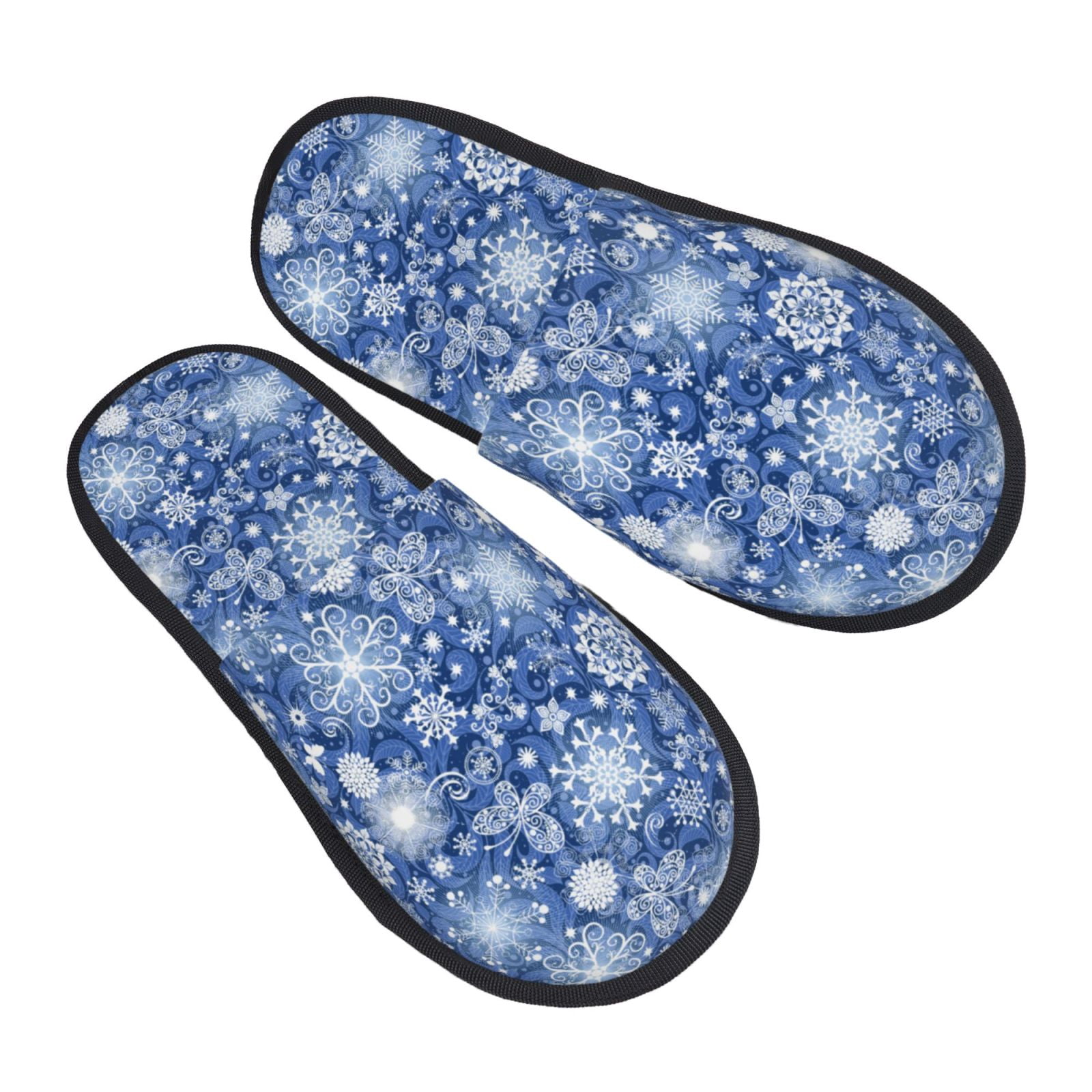Bingfone whiet Snowflake blue background House Slippers for Women Men ...
