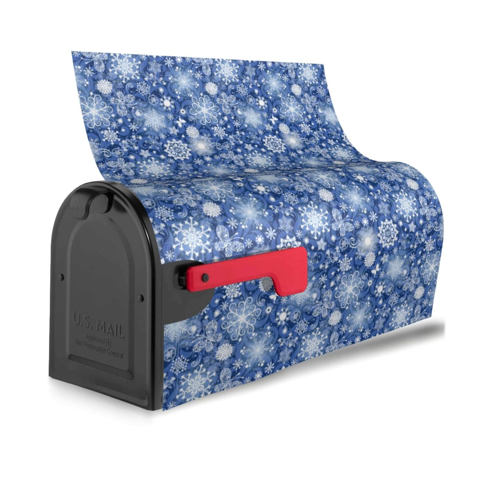Bingfone whiet Snowflake blue background Magnetic Mailbox Cover ...