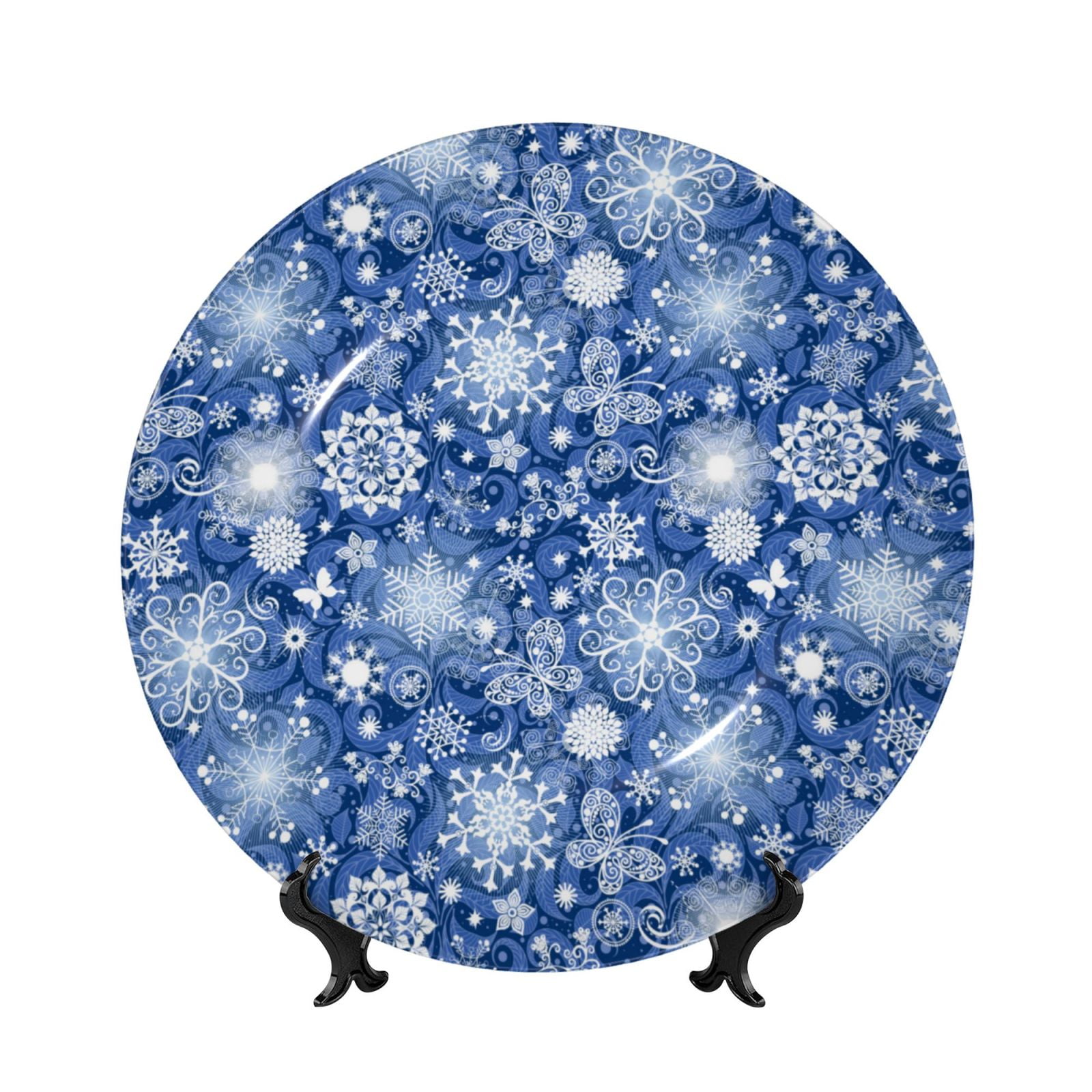 Bingfone whiet Snowflake blue background Print Bone China Dinner ...