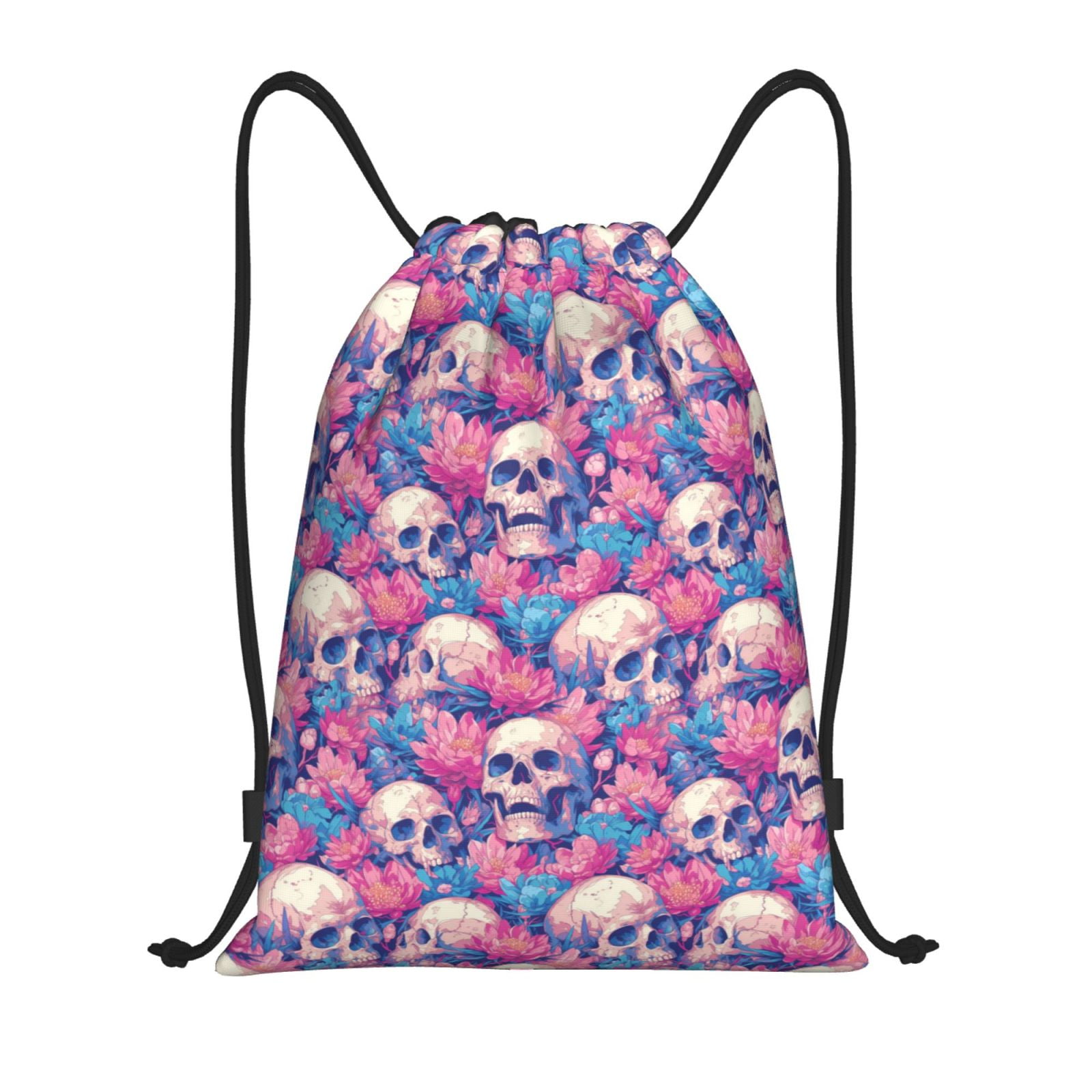 Bingfone white Skull blue flower Drawstrings Backpacks Bags for Men ...