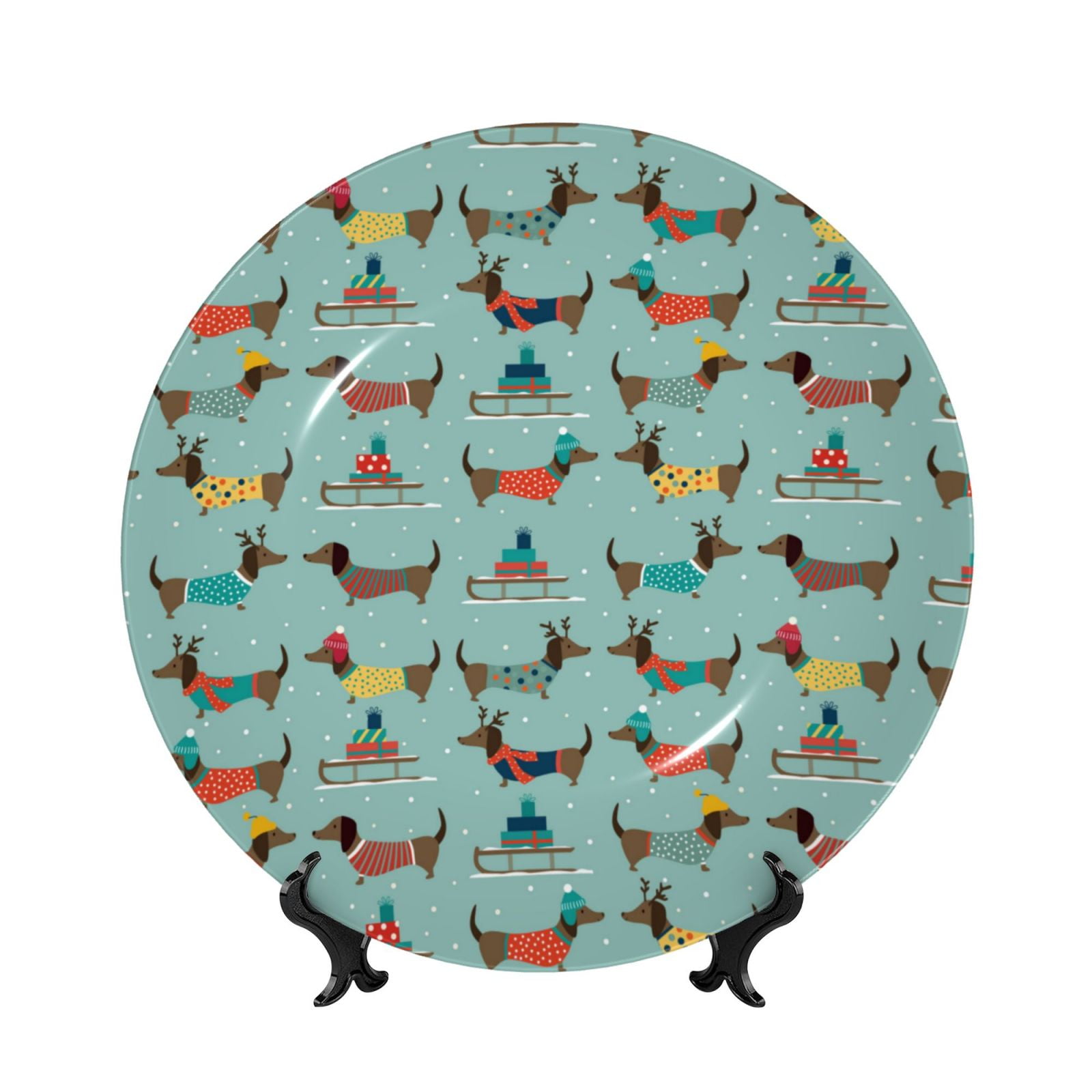 Bingfone winter ski Dachshund Print Bone China Dinner Decorative Plates ...