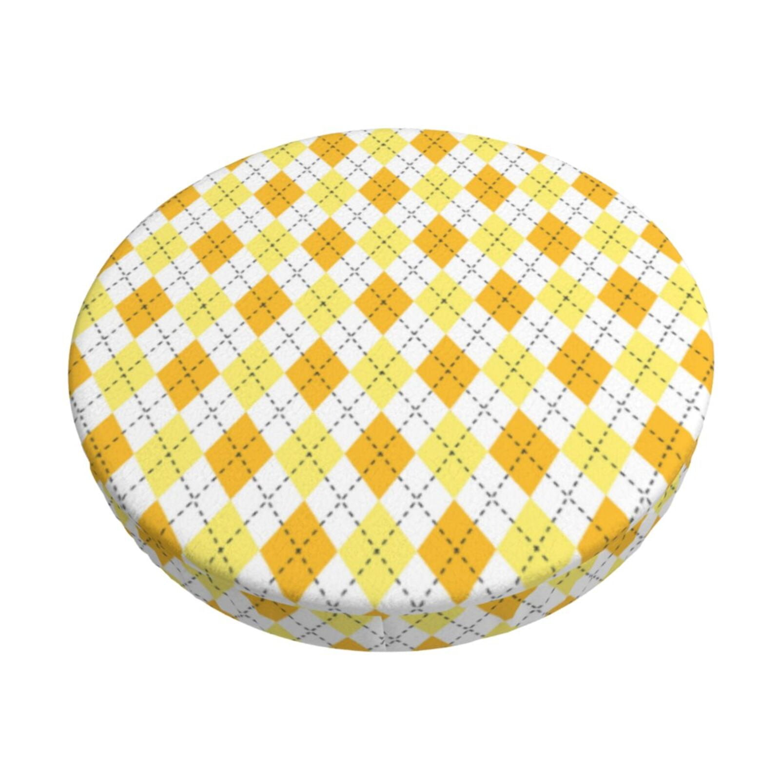 Bingfone yellow argyle Padded Round Bar Stool Cover Cushion with ...