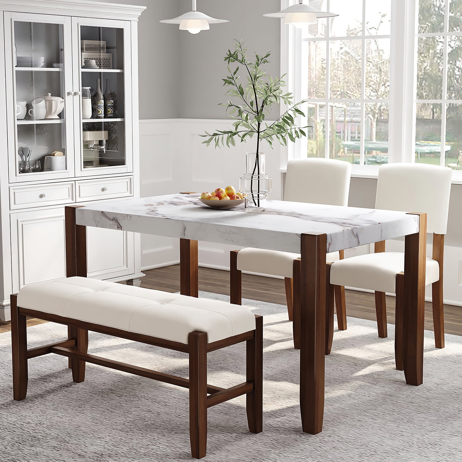Bingirl 4 Piece Dining Table Set for 4, 46" Faux Marble Style ...