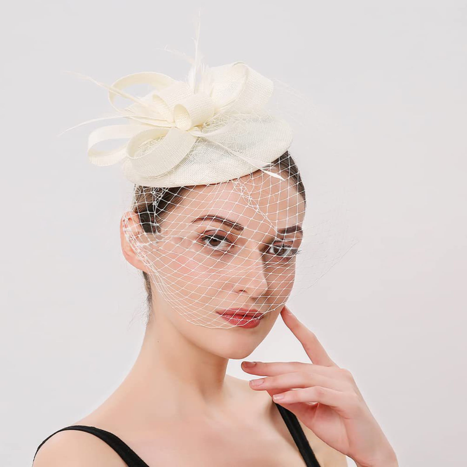 Bingirl Fascinator Hat Sheer Mesh Large Flower Veil for Women Retro Tea ...