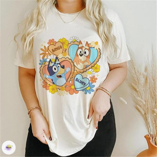 Bingo Bluey Heart Shape Shirt , Funny Bluey Matching Shirt, Size S, Tee ...