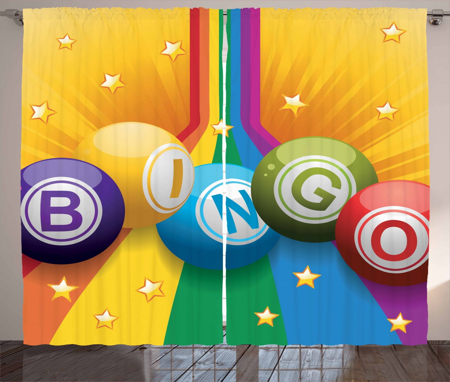 Ambesonne Bingo Curtains 2 Panel Set, Colorful Balls Rainbow, 108" x 84 ...