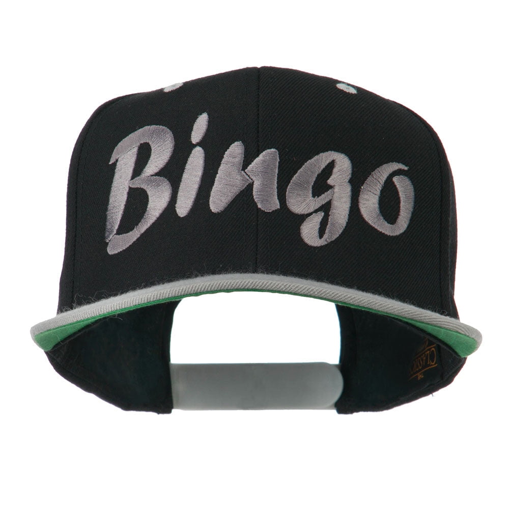 Bingo Embroidered Flat Bill Cap - Black Silver OSFM - Walmart.com
