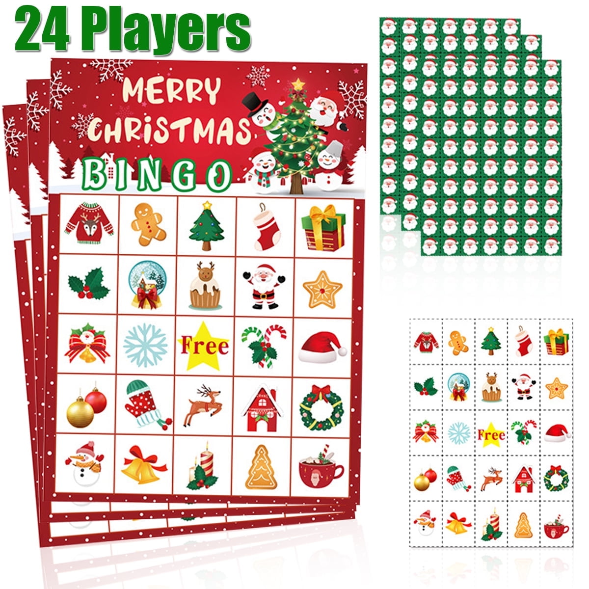 Bingo Game Christmas Games for Kids 24 Players Bingo Cards for School ...