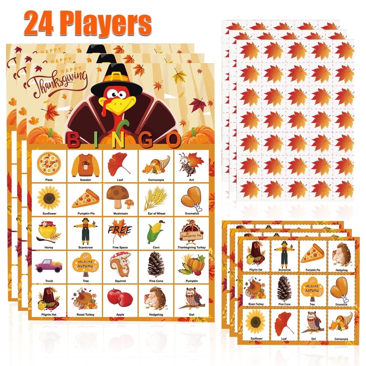 Bingo Game Thanksgiving Games for Kids 24 Players Bingo Cards for ...