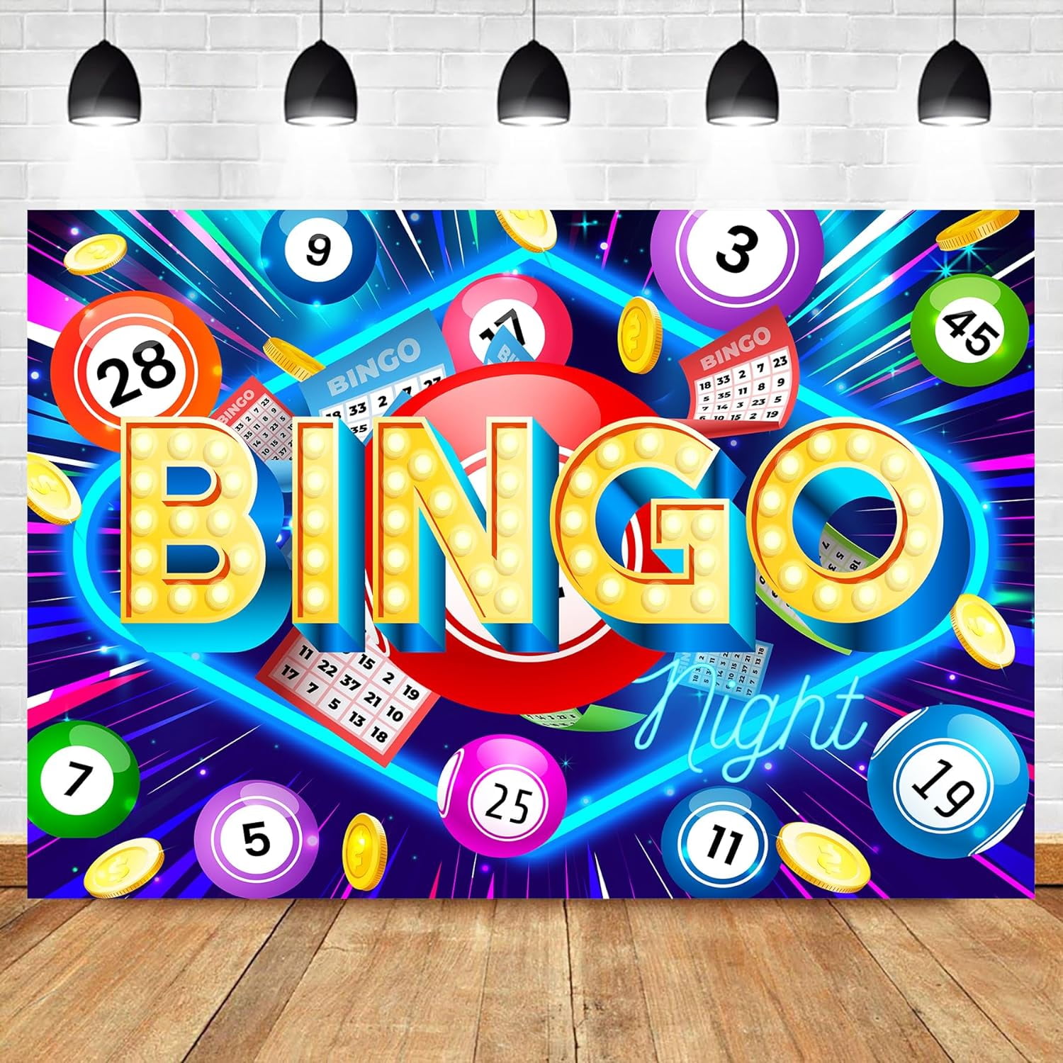 Bingo Night Backdrop Polyester Fabric Snooker Game Time Cards Coins ...