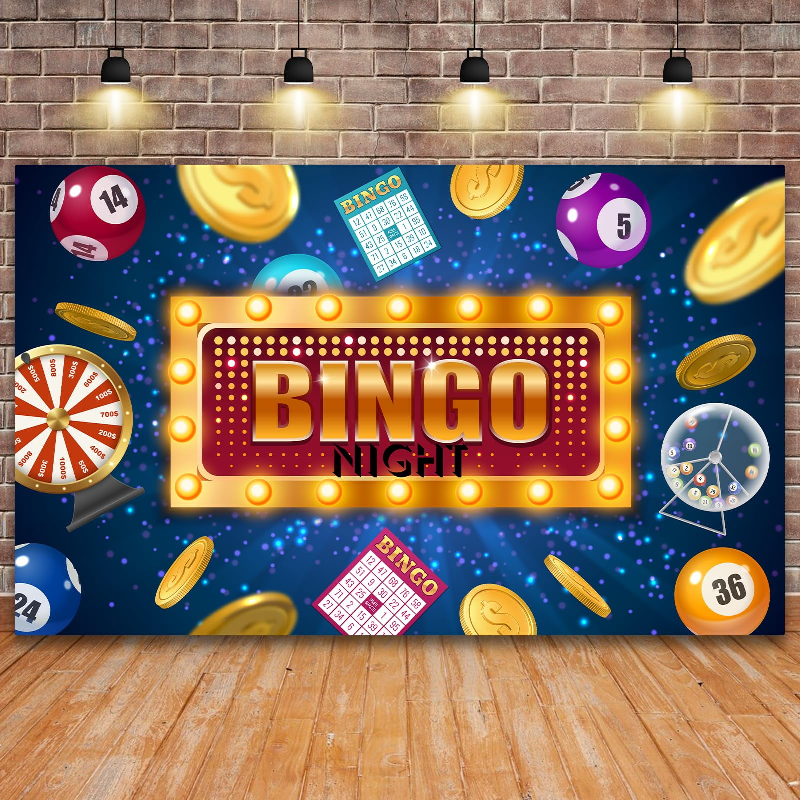 Bingo Night Backdrop Snooker Game Time Cards Coins Contest Winning Ball ...