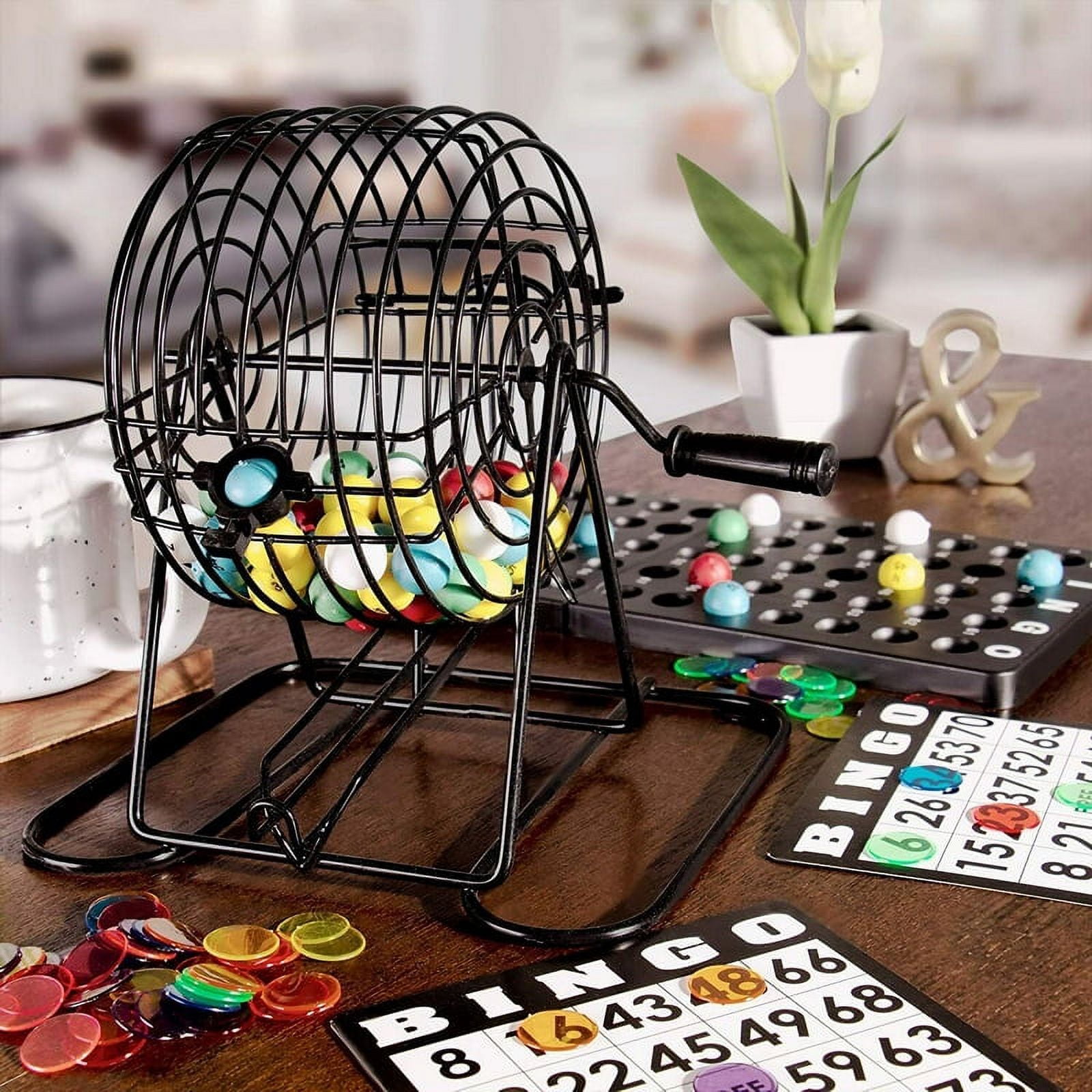 de-luxe Complete Bingo Set, 6" Metal Cage with 75 Balls, 300 Chips, 50 ...