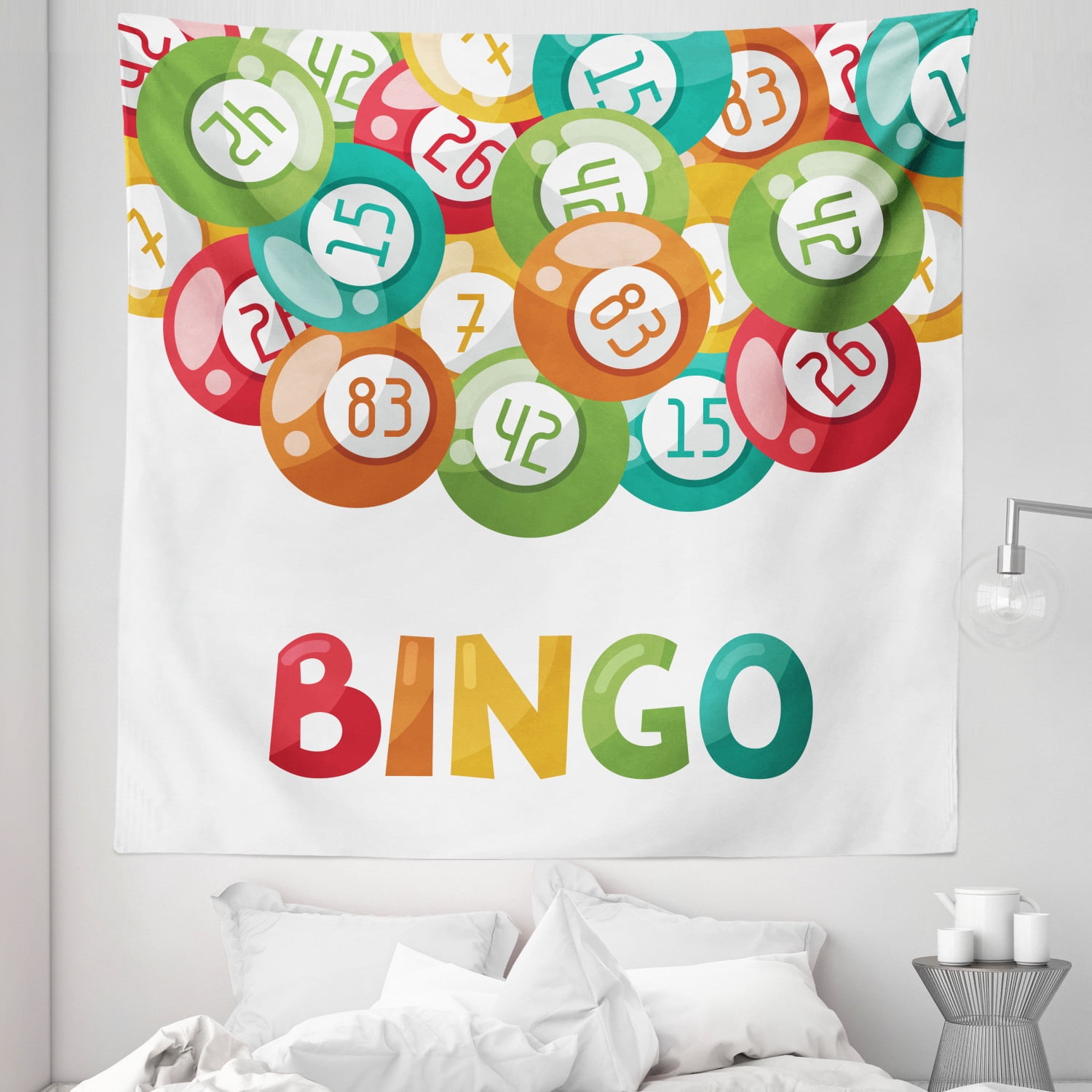 Bingo Tapestry, Lottery Game Illustration Colorful Balls with Various ...