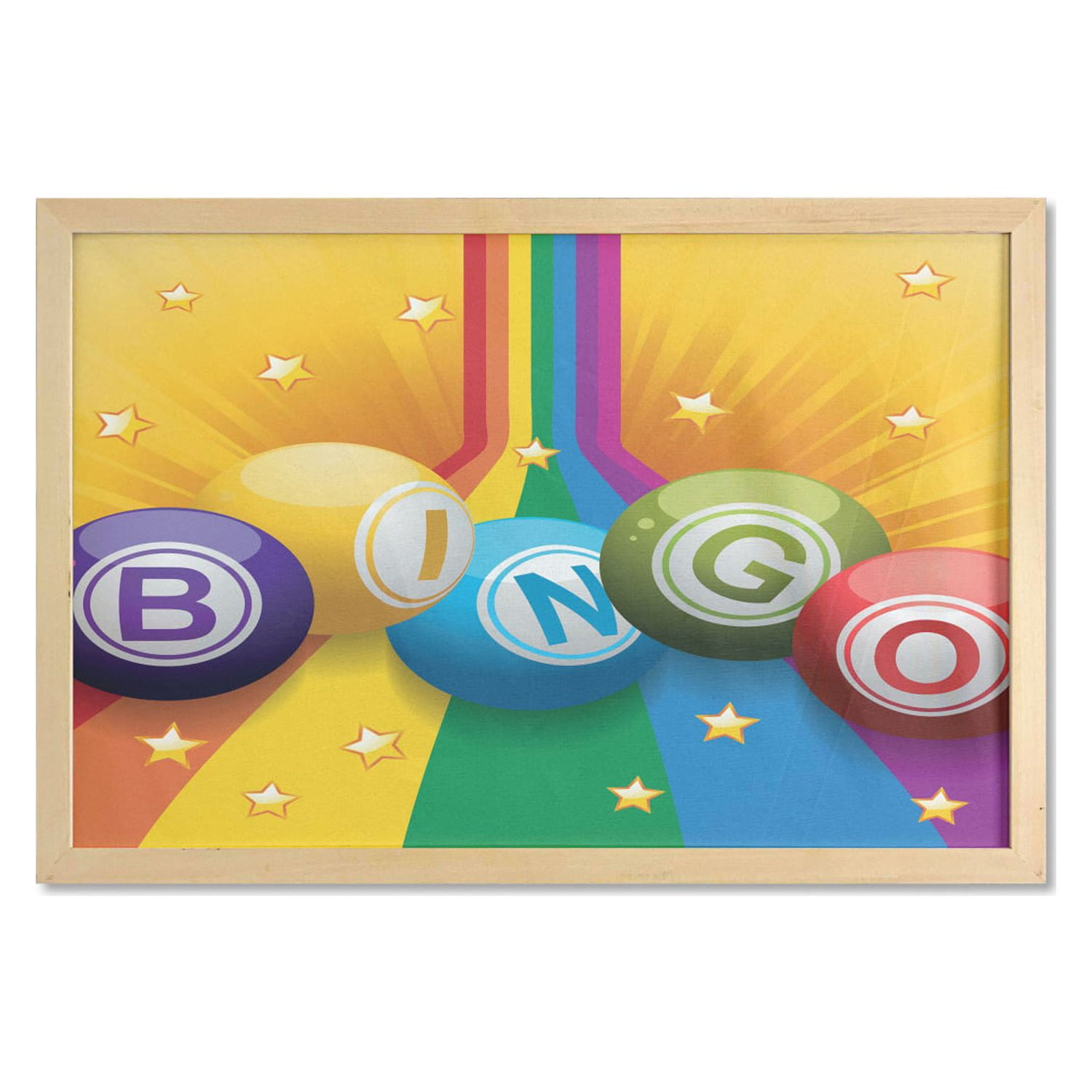 Bingo Wall Art with Frame, Colorful Bingo Balls on Rainbow over Yellow ...