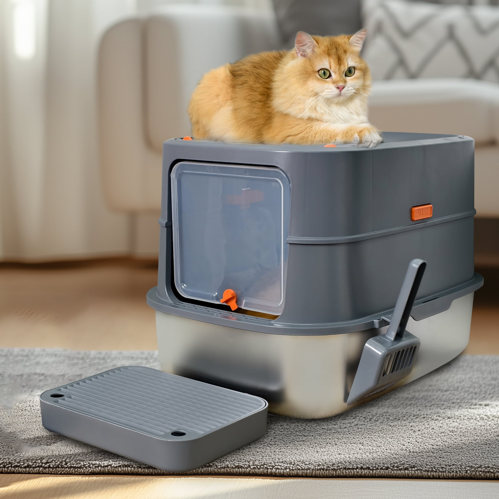 BingoPaw Cat Litter Box Enclosed Cat Kitty Litter Box with Stainless ...