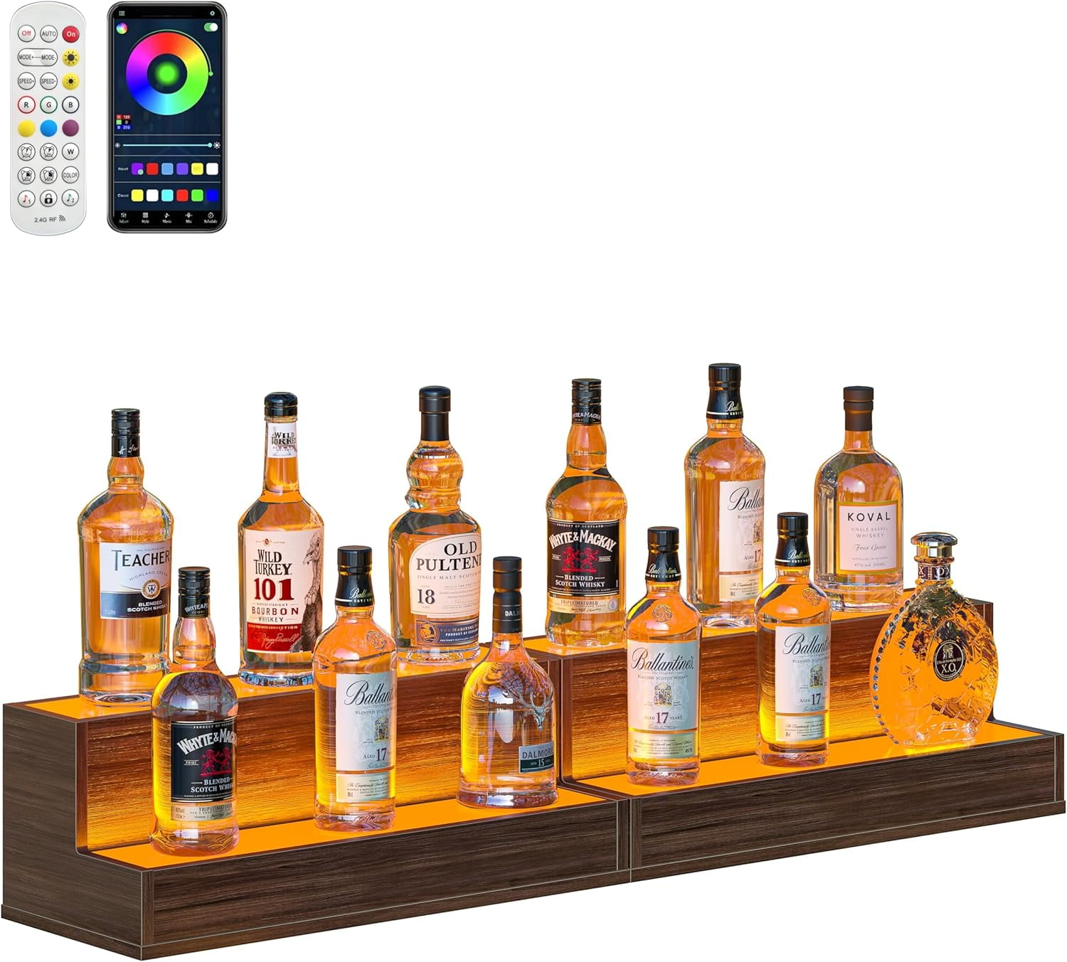 Bingoday 2 Pack LED Liquor Display Shelves Lighted Liquor Bottle ...