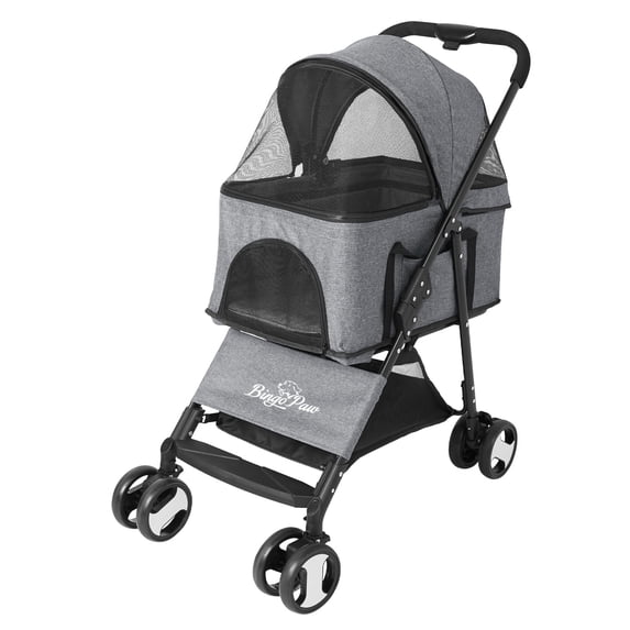 Bingopaw Foldable Dog Stroller, 4-Wheel, for Puppies and Cats, Gray ...