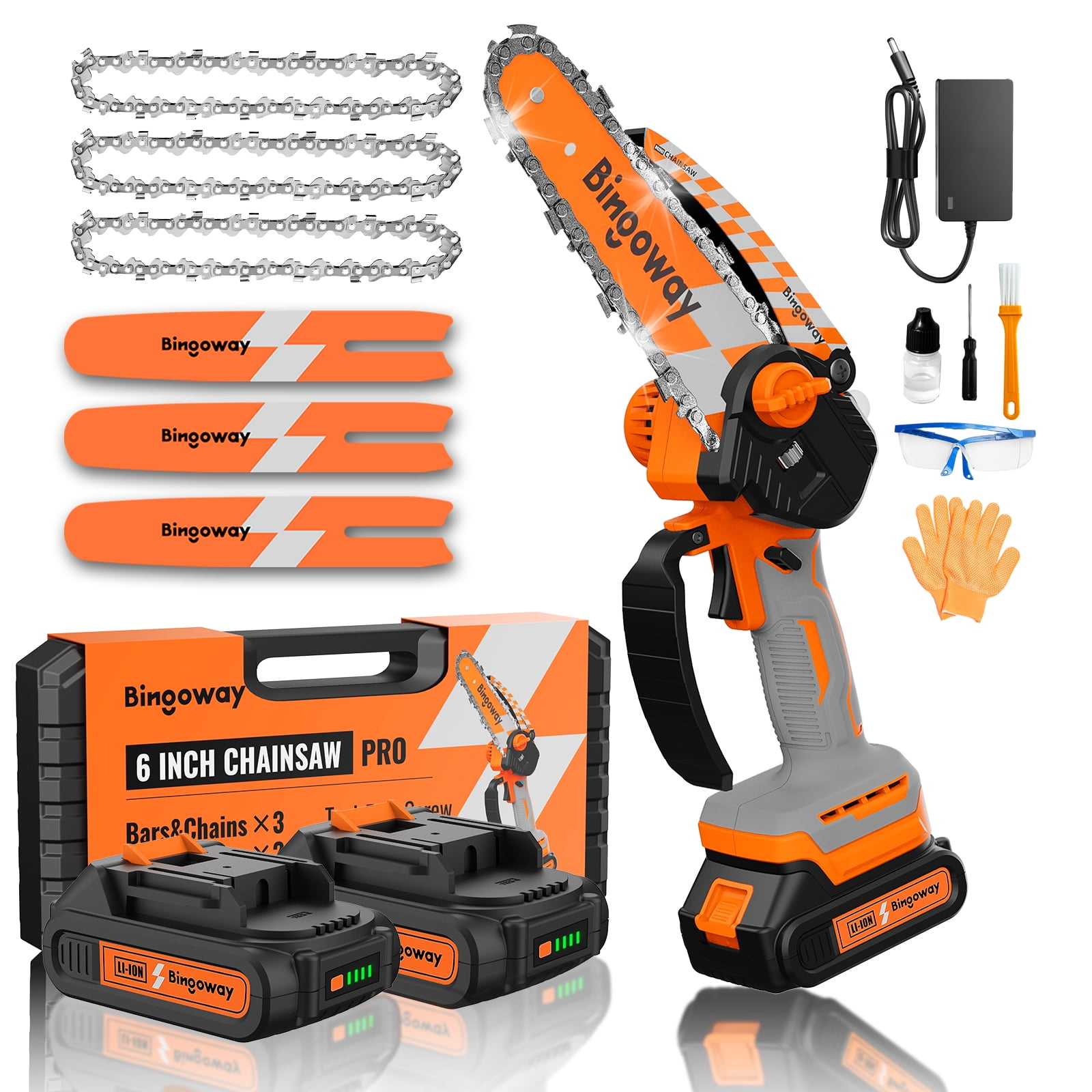 Bingoway 6 Inch Mini Chainsaw Set, Cordless Portable Electric Chain Saw With 2 Packs 2000mah ...