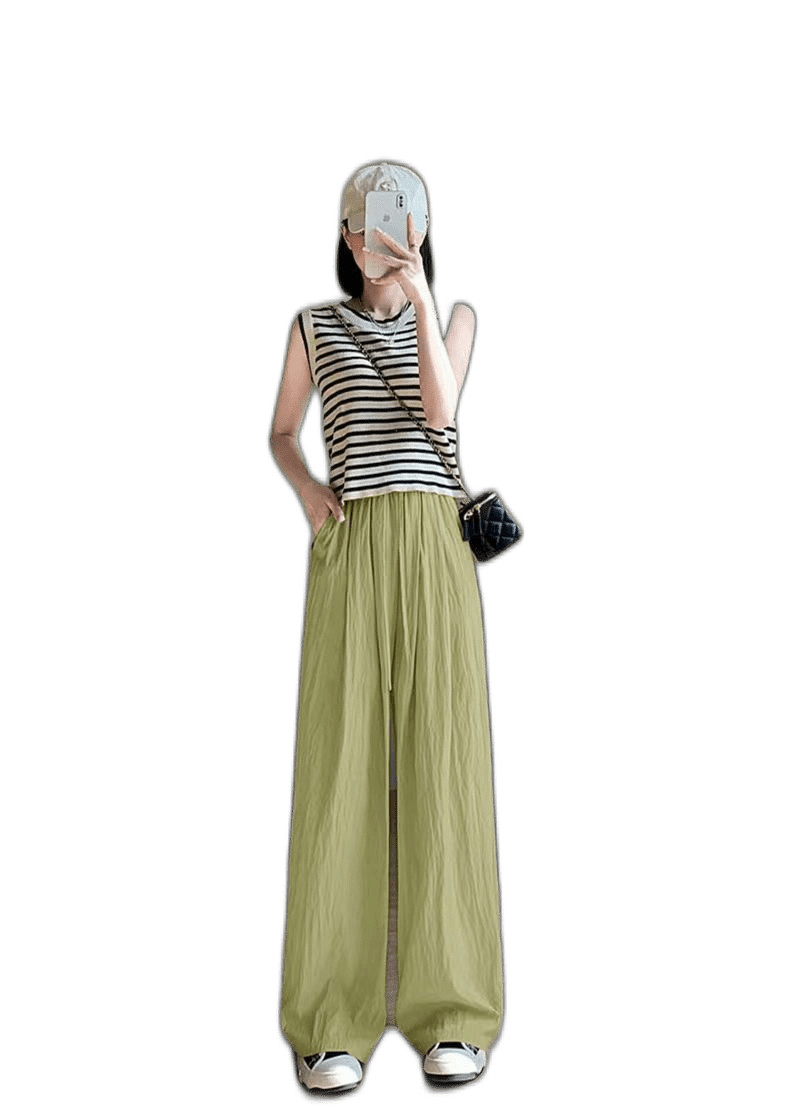 Bingshi Wide Leg Pants Female Summer High Waist Vertical Casual