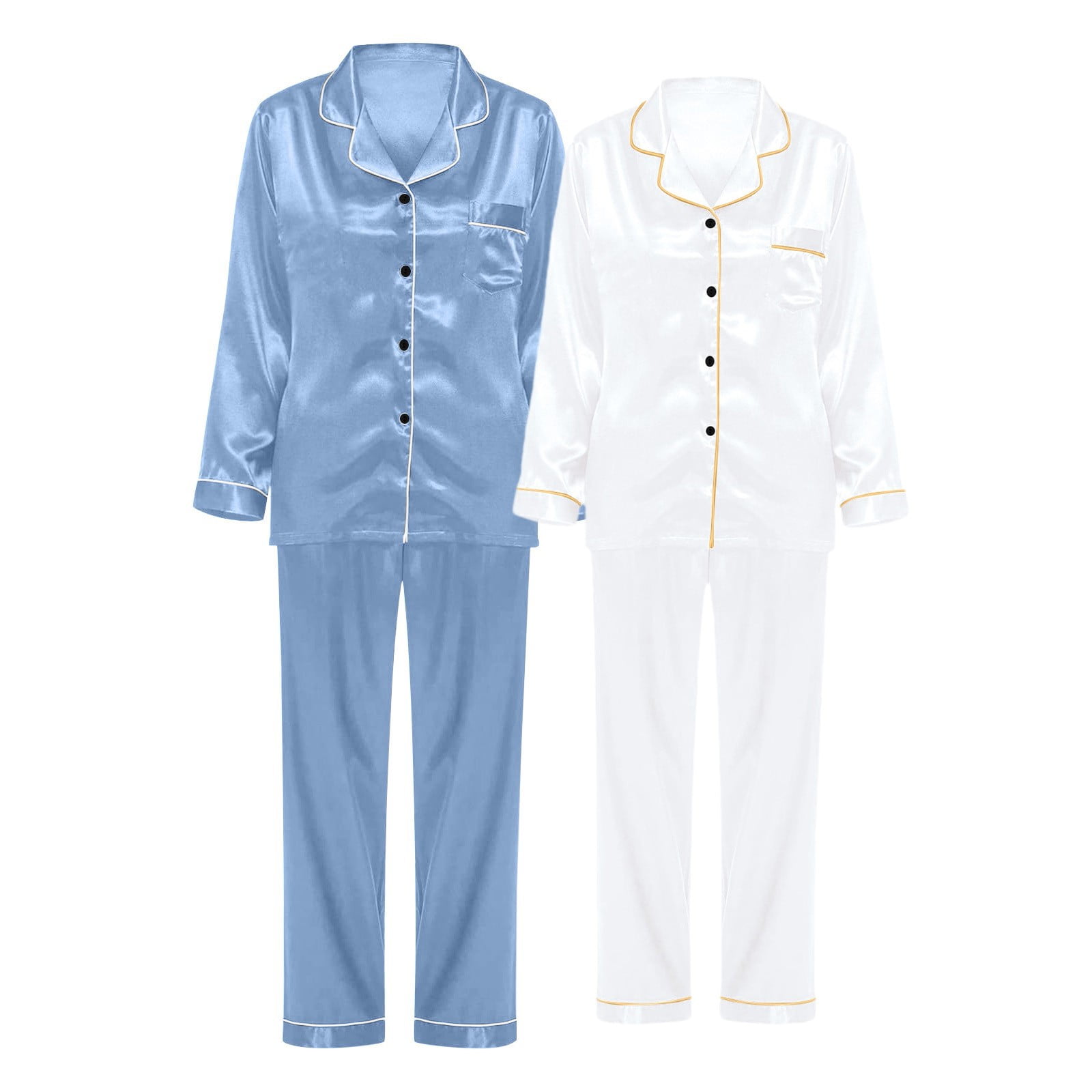 Binhe Clearance Women’s Classic Satin Pajama Set Long Sleeve Button ...