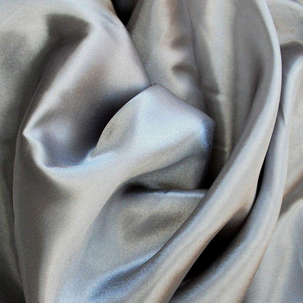 Bini Fabrics Pewter Grey Silky Satin Dress Fabric Plain Satin Material 4445 Width Slik Shiny ...
