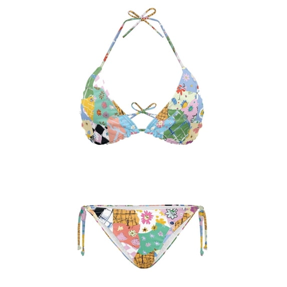 Binienty 2 Piece Cheeky Swimsuit, Floral Patchwork Print Skin Friendly ...