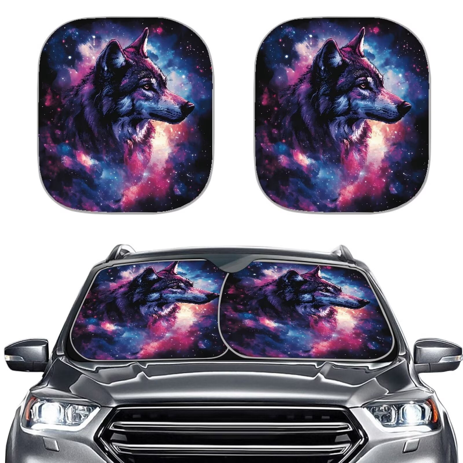 Binienty 2Pcs Car Windshield Sun Visors Galaxy Wolf Car Window Sun ...
